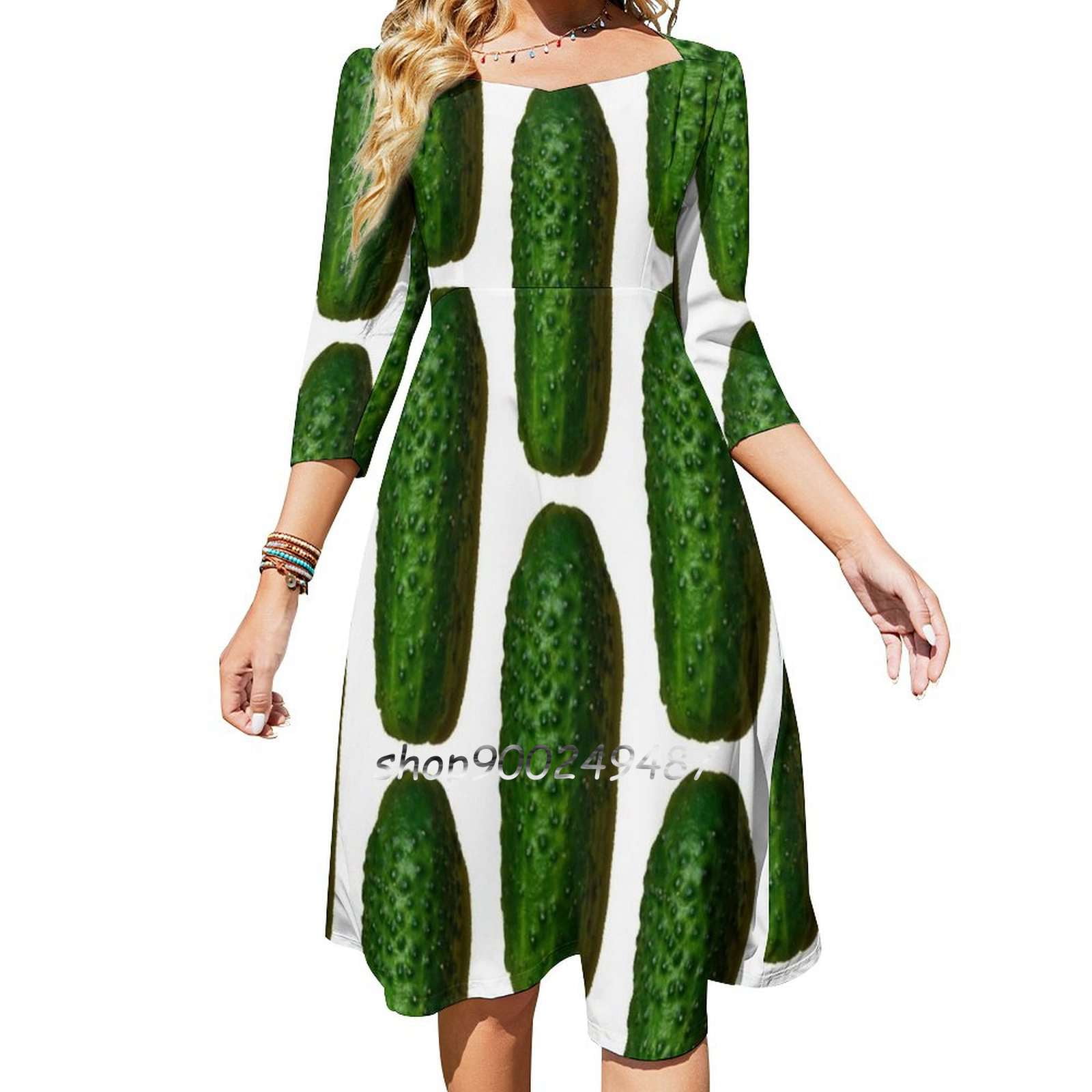 Pickle Square Neck Dress New Plus Size Elegant Women Waist Tight Dress ...