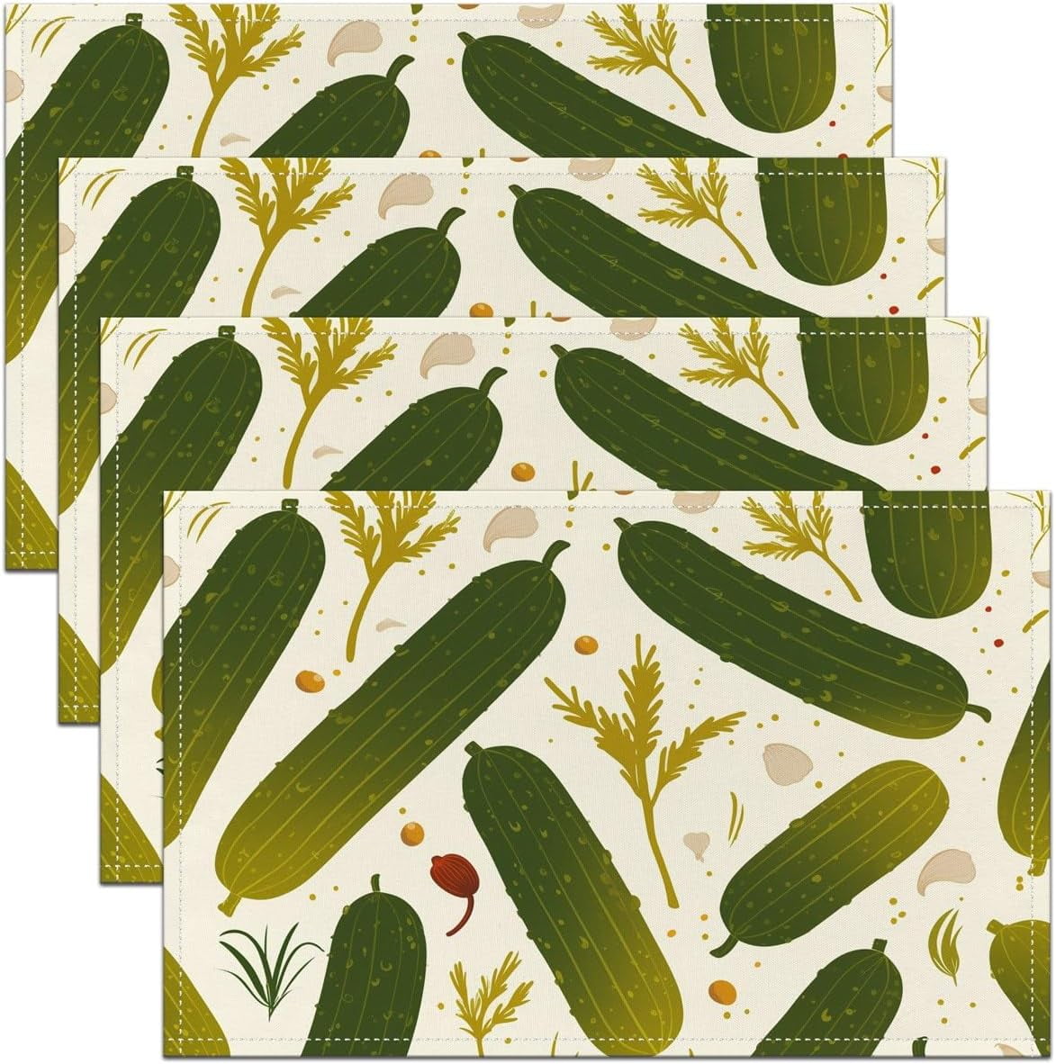 Pickle Table Mats Placemat 12"x18" Cartoon Cucumber Placemats Set of 4 ...