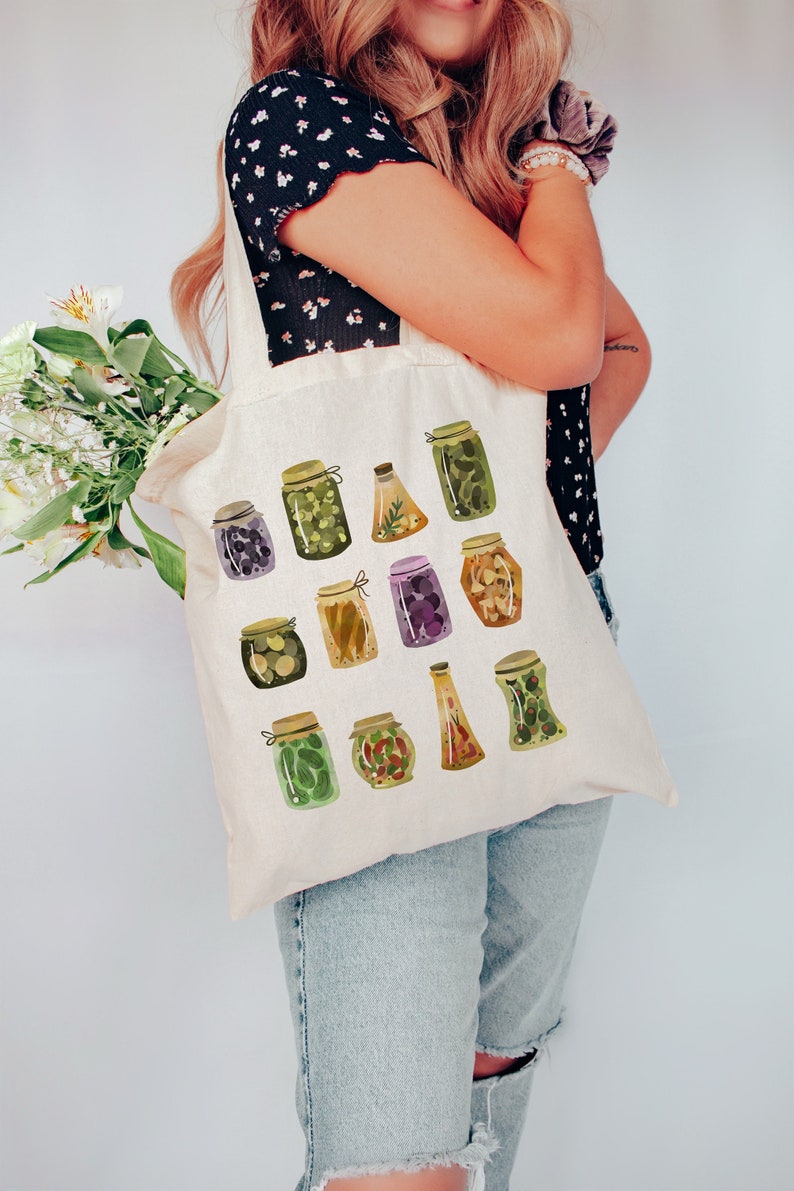 Pickle Tote Bag, Pickling & Gardening Design, Cottagecore Market Bag ...