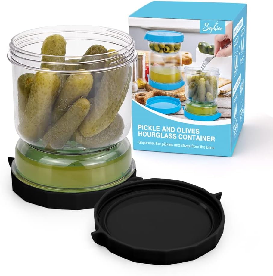 Pickle and Olives Jar Container with Strainer - Leak-proof Juice ...