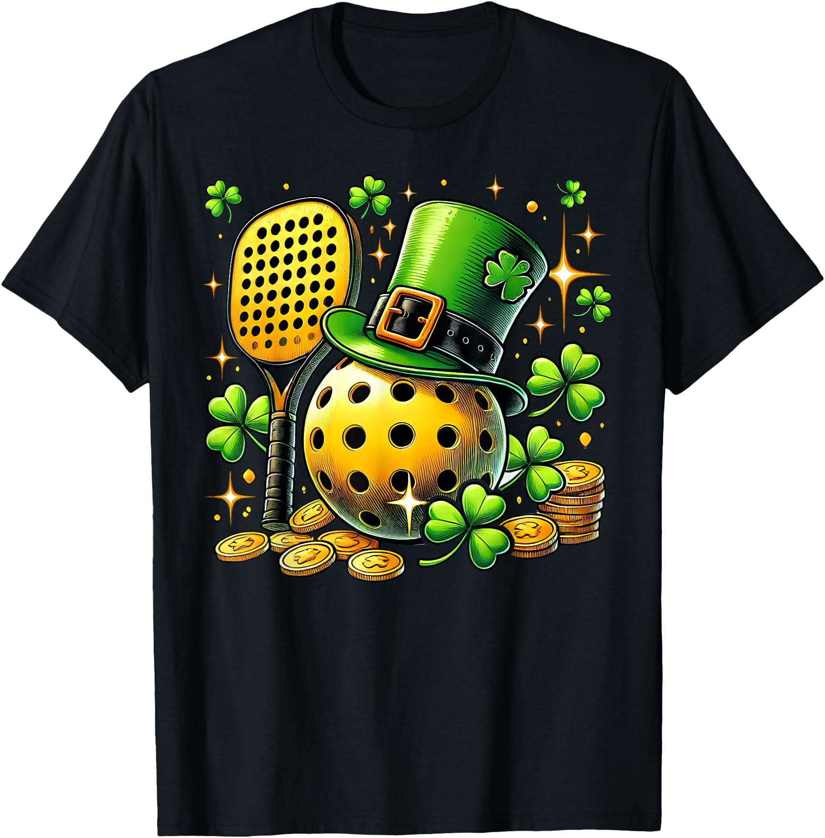Pickleball 2025 Lucky Pickleball Player Shamrock Tee Four Leaf Clover ...