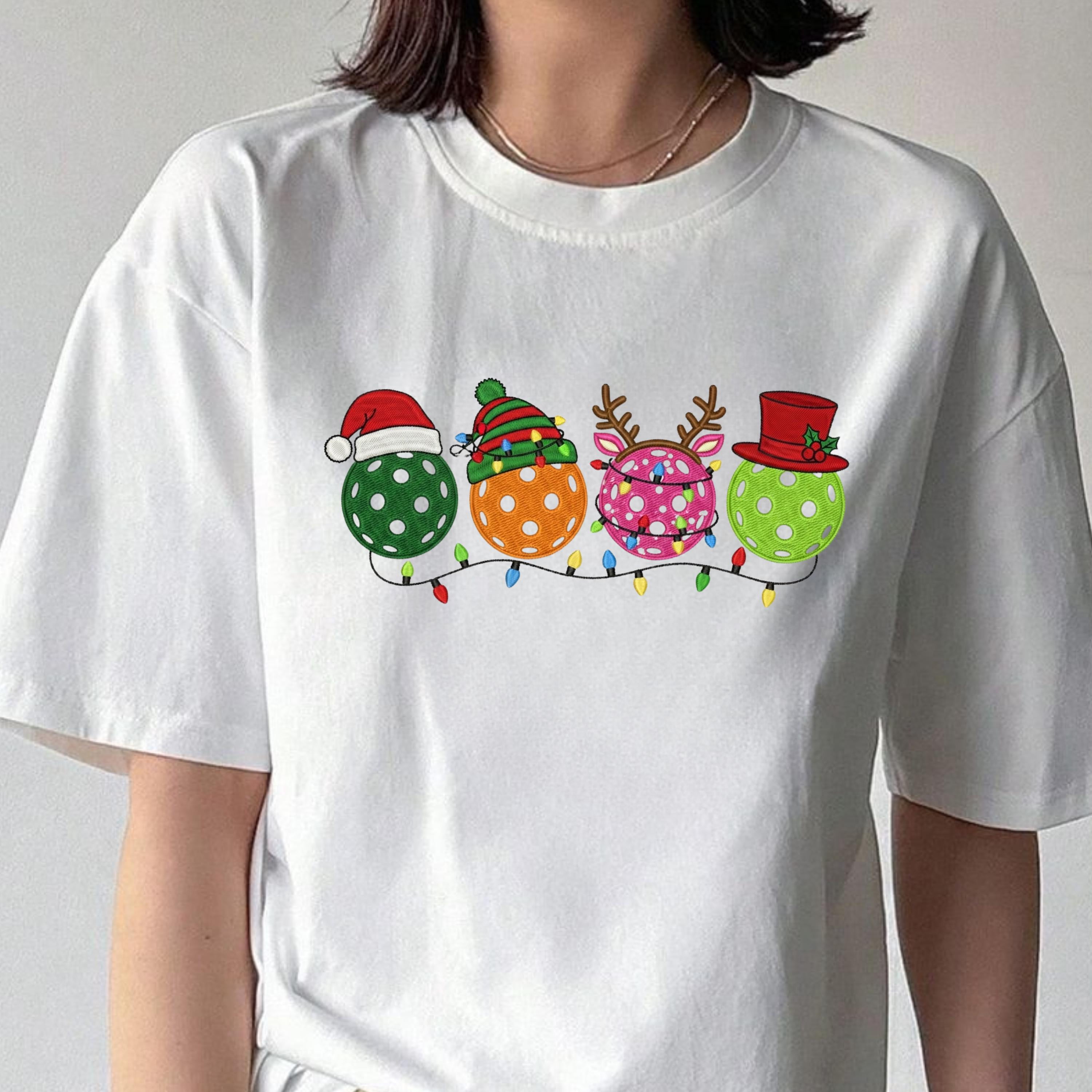 Pickleball Christmas Embroidery File Holiday Light Ball Design for ...