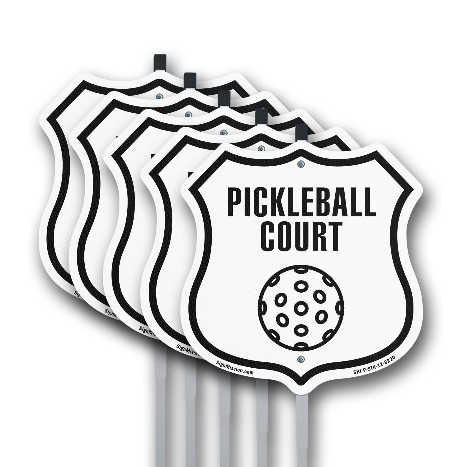Pickleball Court (5 Pack) 12 inch X 12 inch Shield Shaped Rust-Free ...
