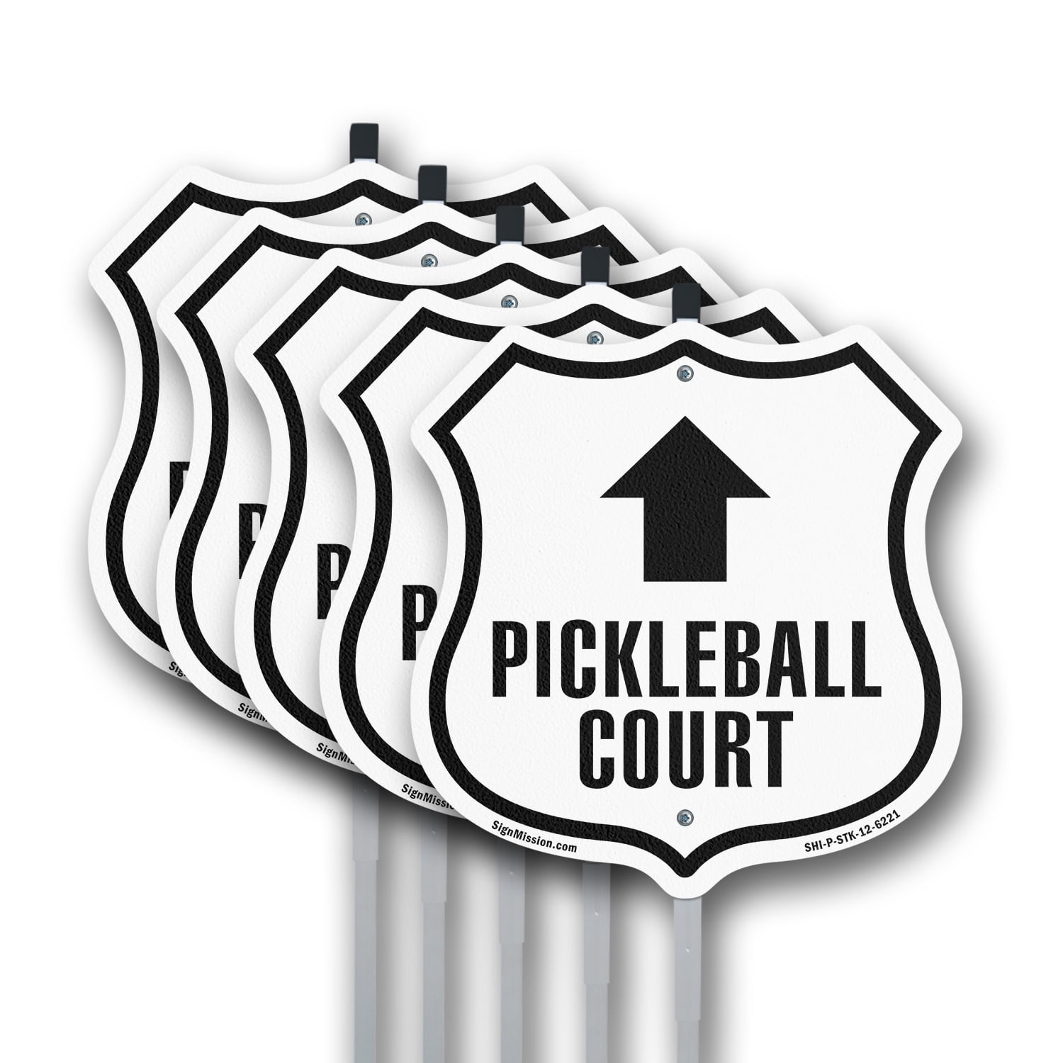 Pickleball Court Up Arrow (5 Pack) 12 inch X 12 inch Shield Shaped ...