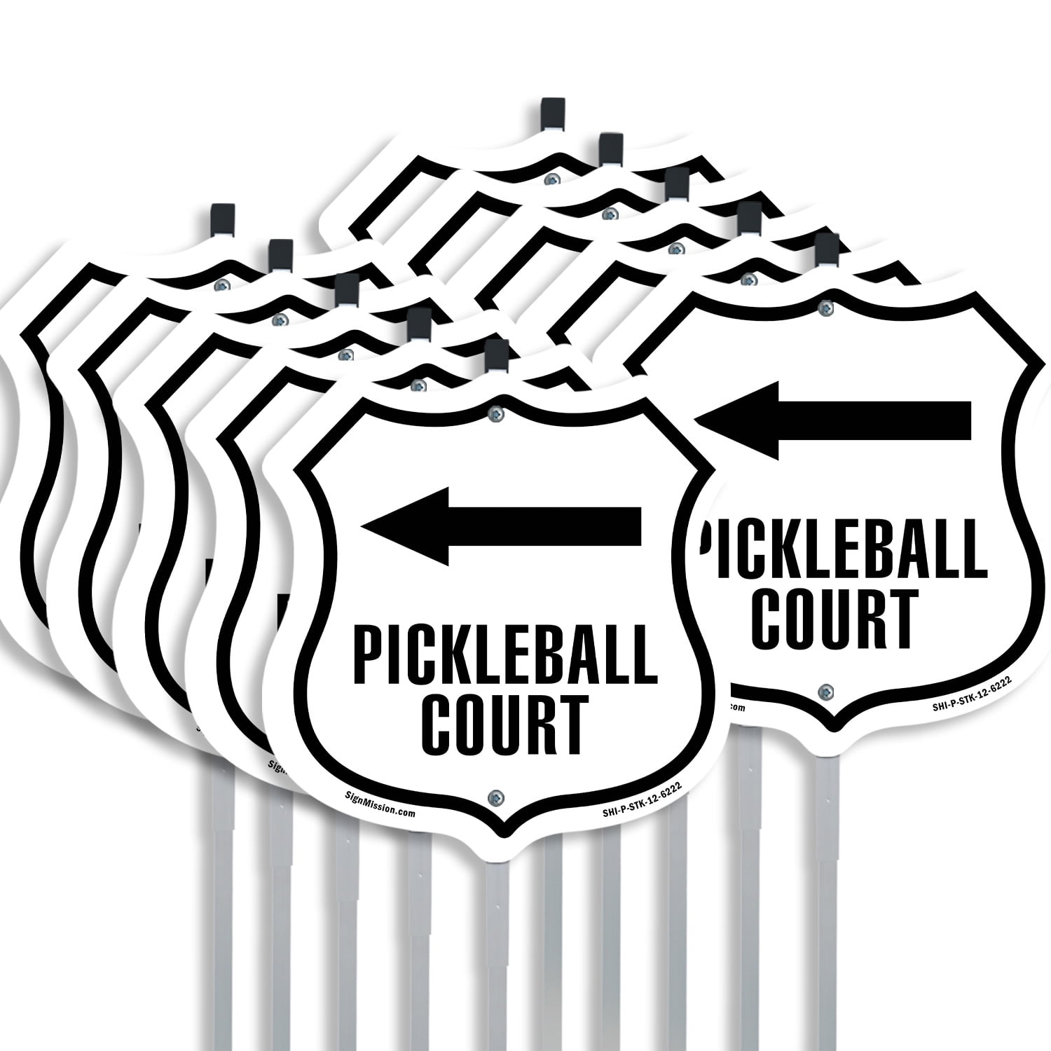 Pickleball Court Left Arrow (10 Pack) 12 inch X 12 inch Shield Shaped ...