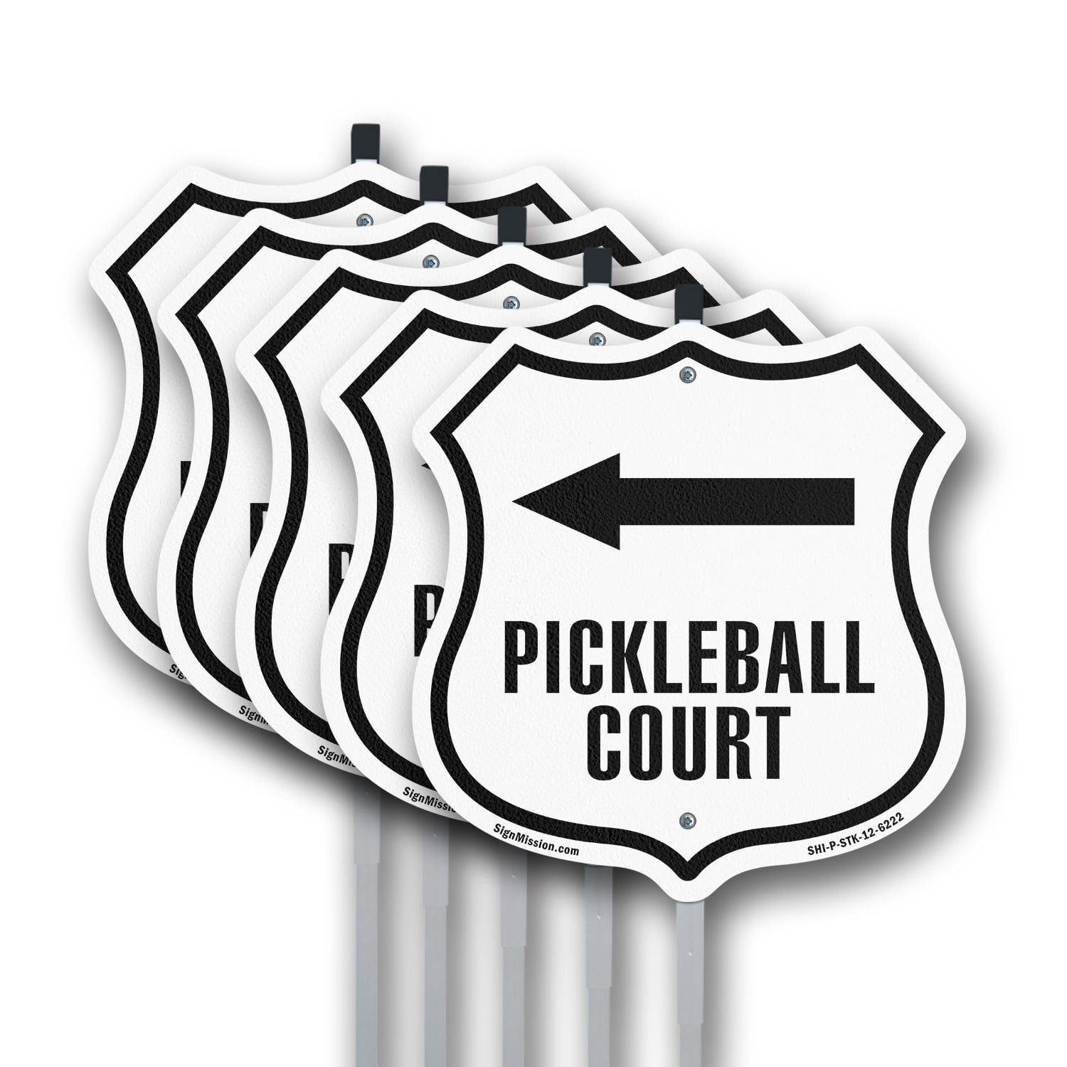 Pickleball Court Left Arrow (5 Pack) 12 inch X 12 inch Shield Shaped ...