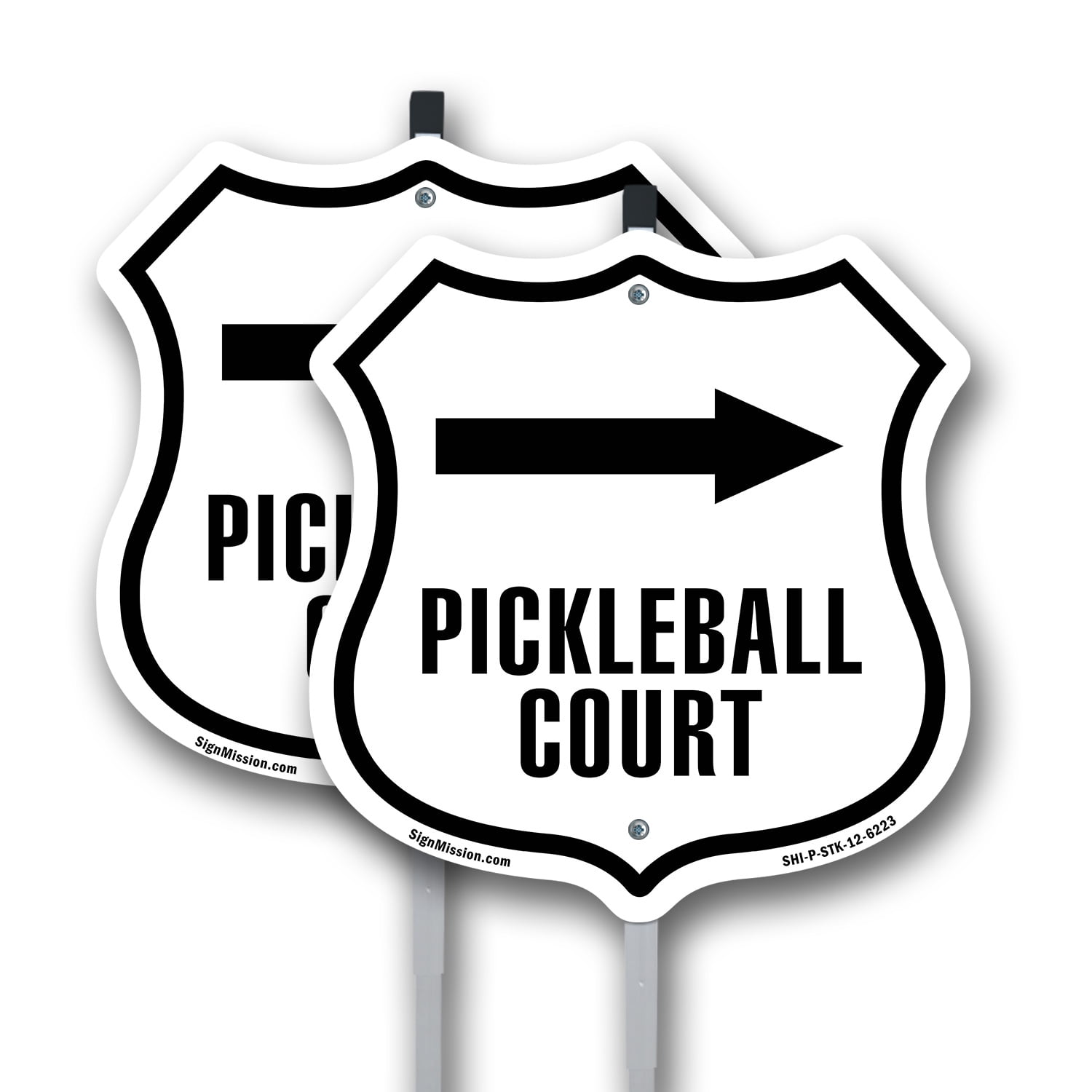 Pickleball Court Right Arrow (2 Pack) 12 inch X 12 inch Shield Shaped ...