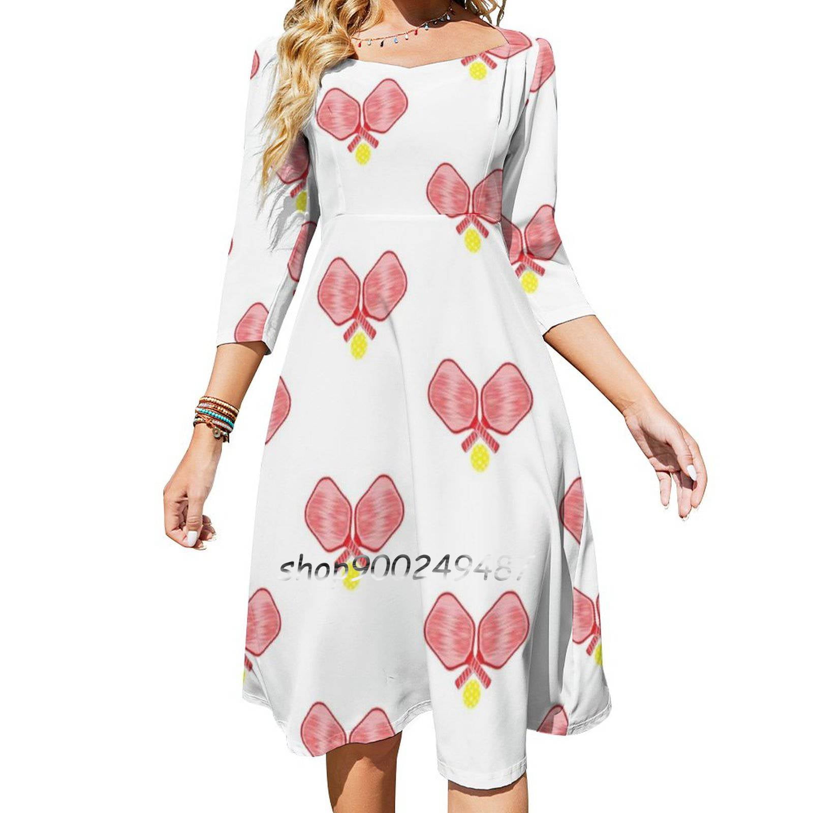 Pickleball Crossed Paddles & Ball No Text Shirt Square Neck Dress New ...