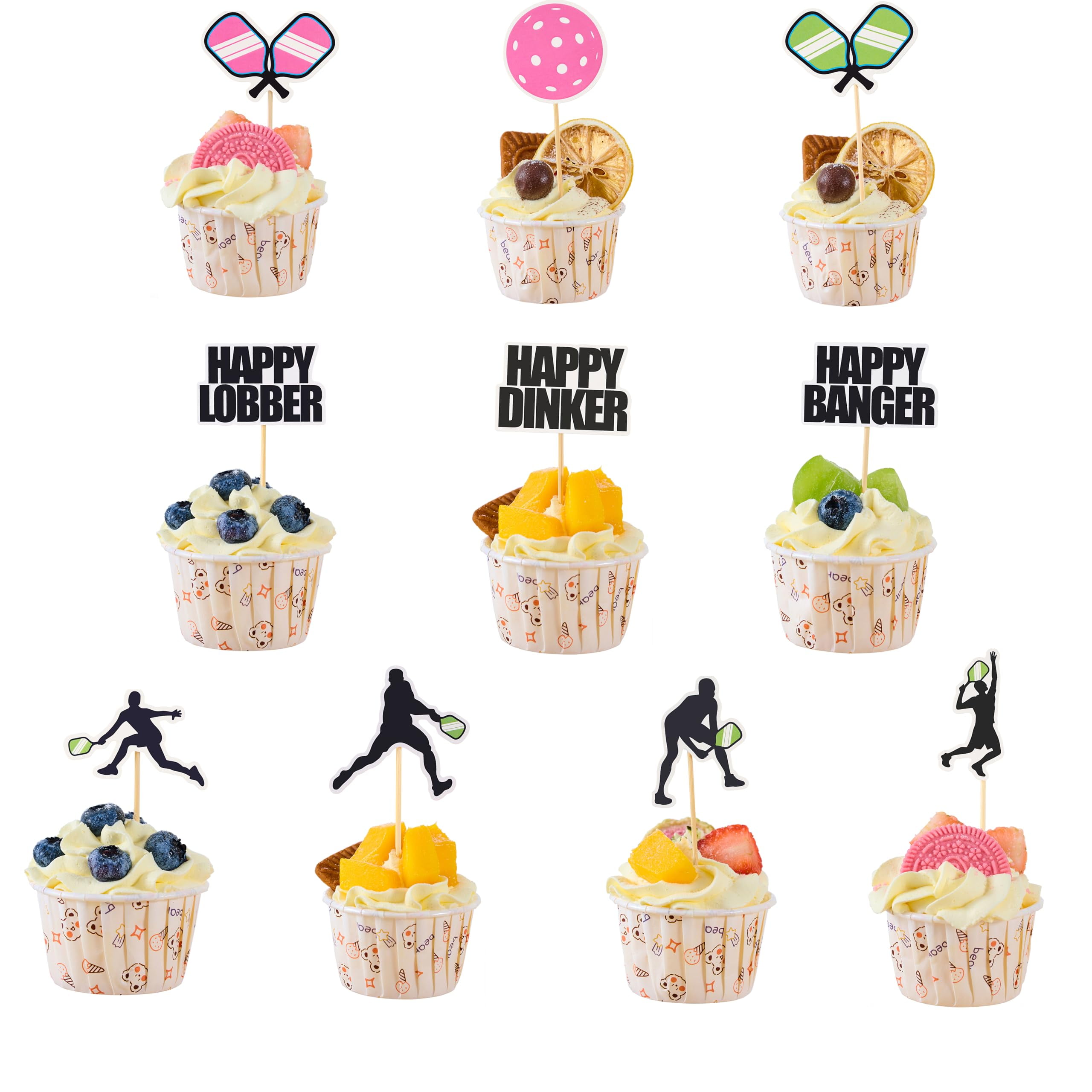 Pickleball Cupcake Toppers,EGSC 20 Pieces, Paddles, Ball, Players ...