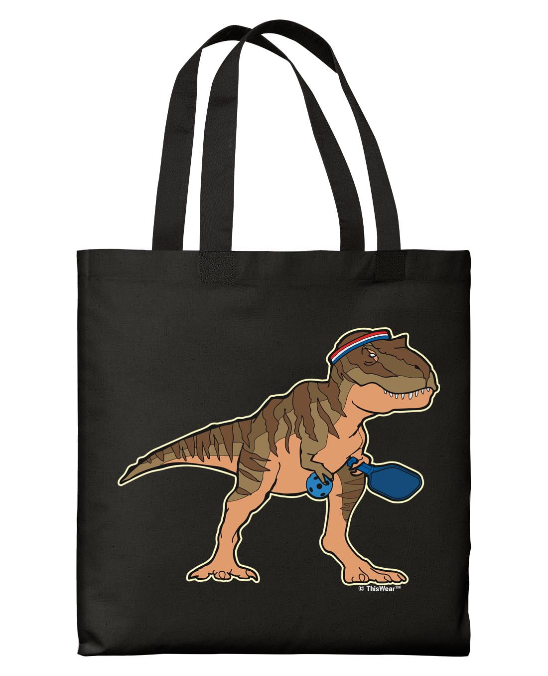 Pickleball Gifts For Men T-Rex Playing Pickleball Black Canvas Tote Bag ...