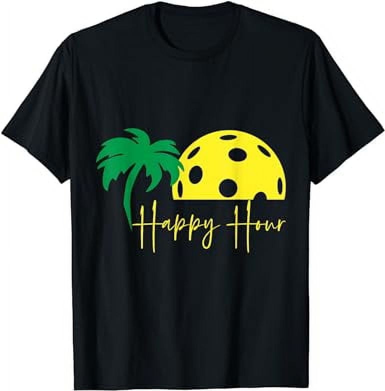 Pickleball Happy Hour Palm Tree and Pickleball Graphic Mens Black ...