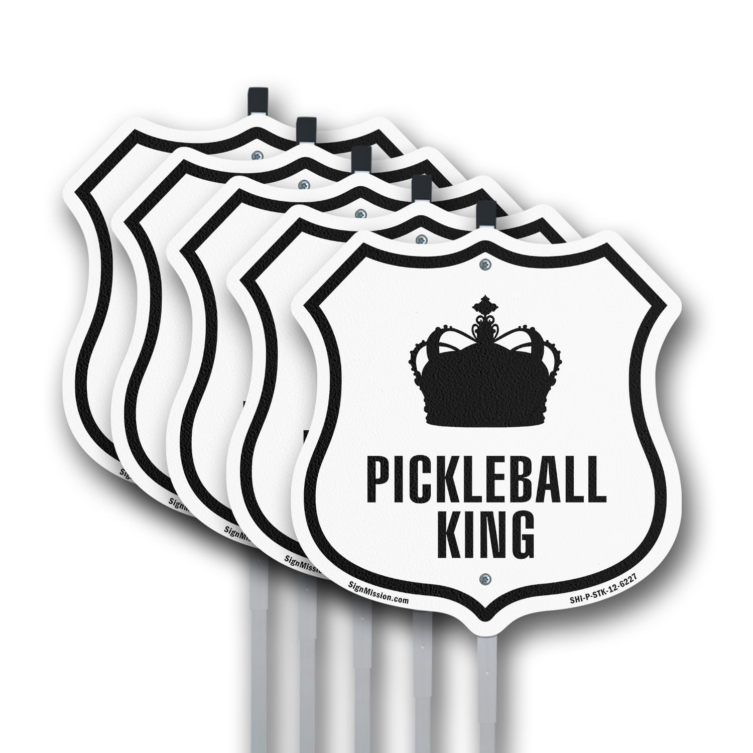 Pickleball King (5 Pack) 12 inch X 12 inch Shield Shaped Commercial ...