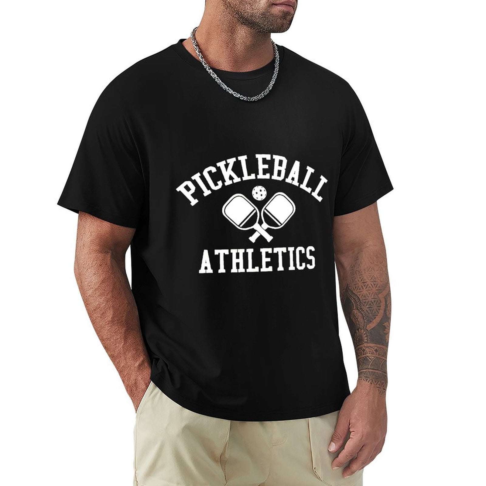 Pickleball Men's Cotton HD Print Short Sleeve T-Shirt Crew Neck Top ...