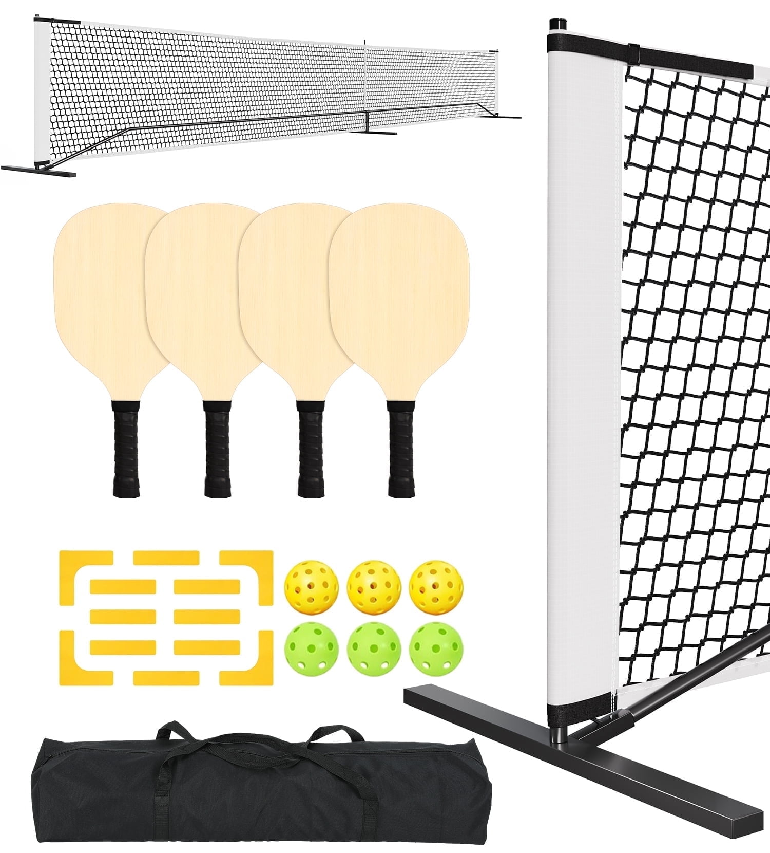 Pickleball Net Set with 4 Paddles, 6 Pickleballs, 1 Carry Bag, 22FT ...