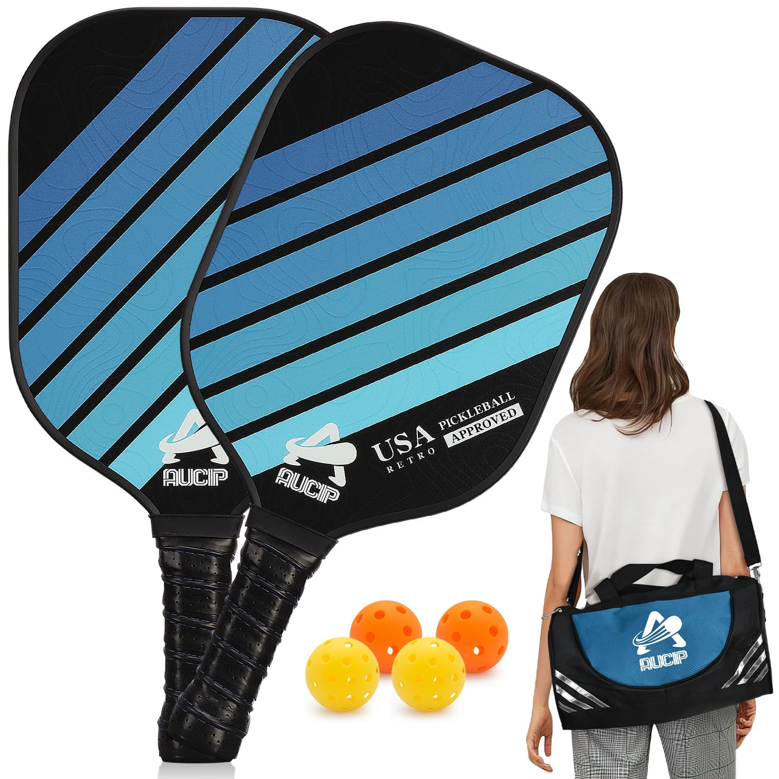 Pickleball Paddle Set - 2 Pack of PP Honeycomb Core Fiberglass Surface ...