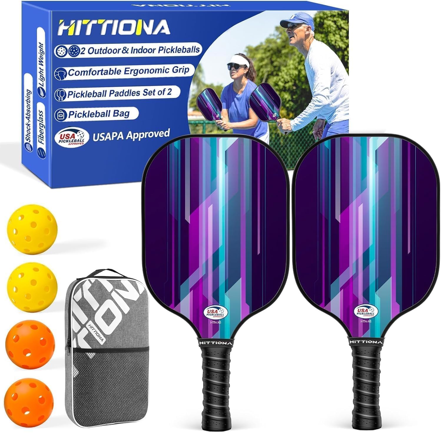 Pickleball Paddles - Fiberglass Pickleball Paddles Set of 2, USAPA ...