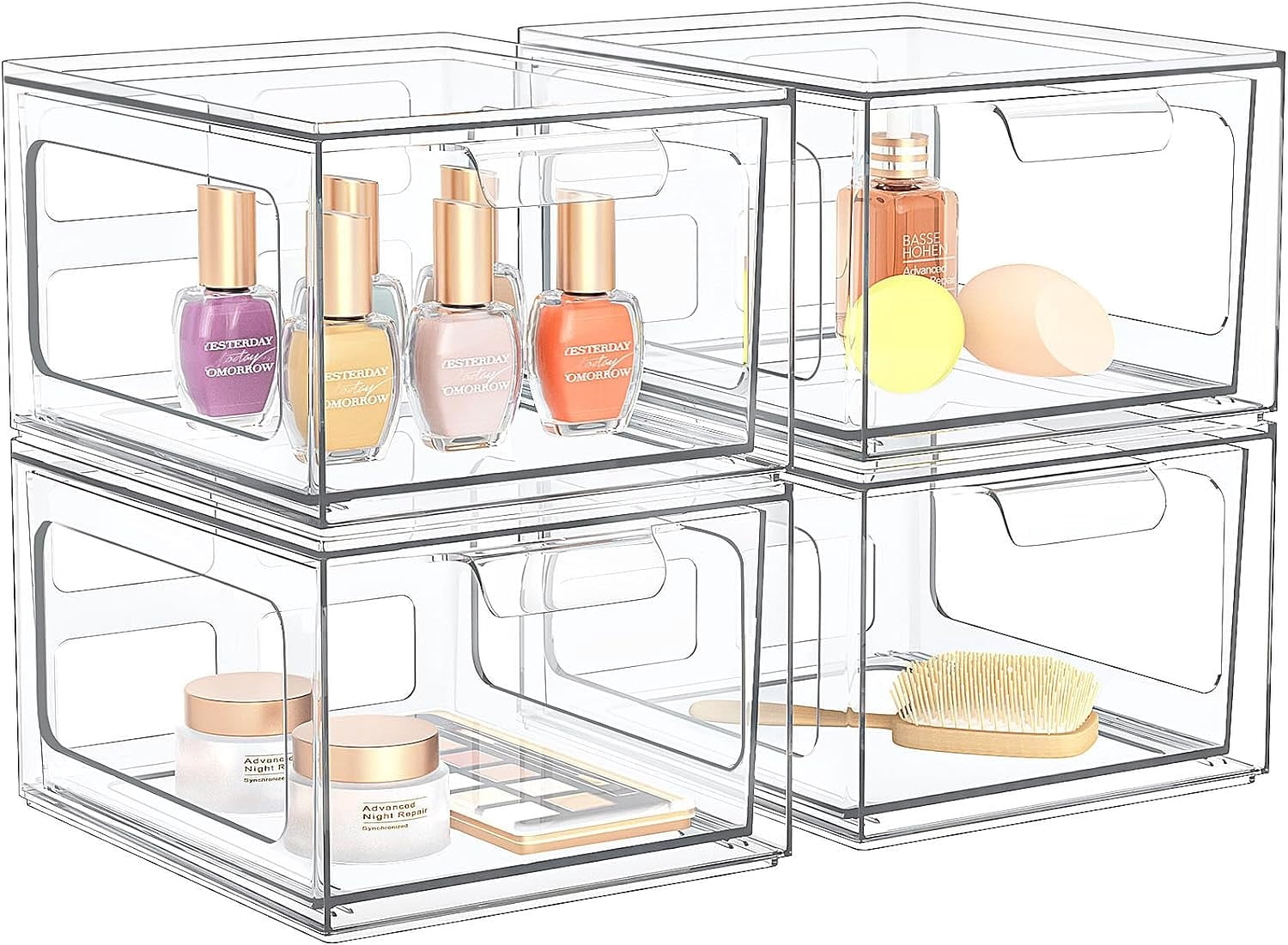 4 Pack Stackable Plastic Makeup Organizer Drawers, Acrylic Organizers ...
