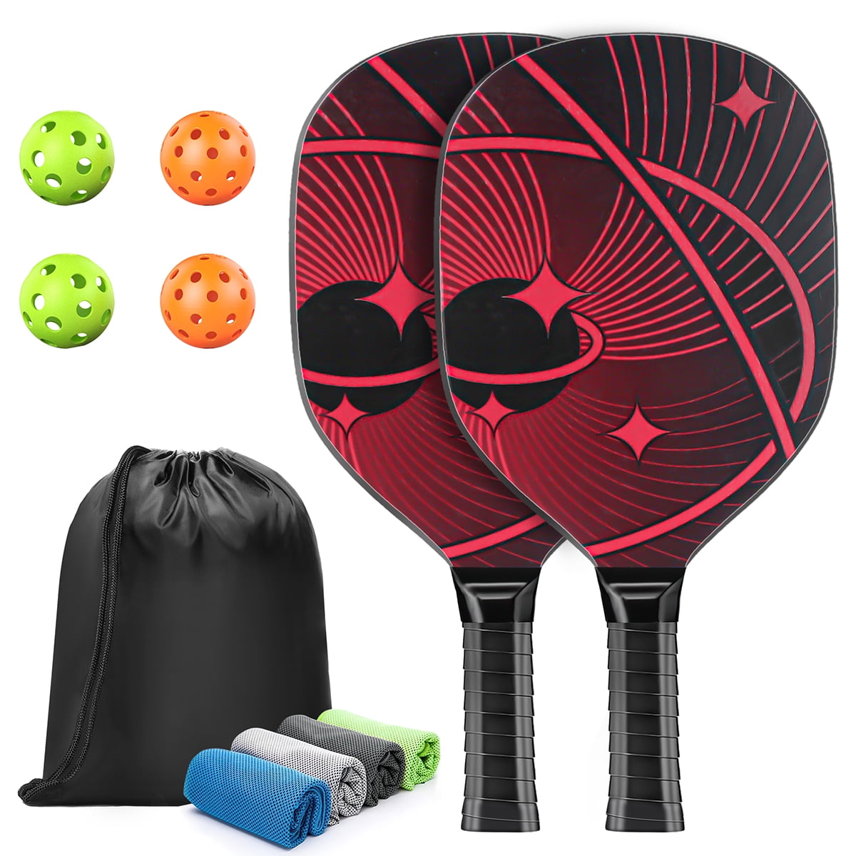 USAPA Approved Pickleball Set: 2 Wood Paddles, 4 Balls, 4 Cooling ...