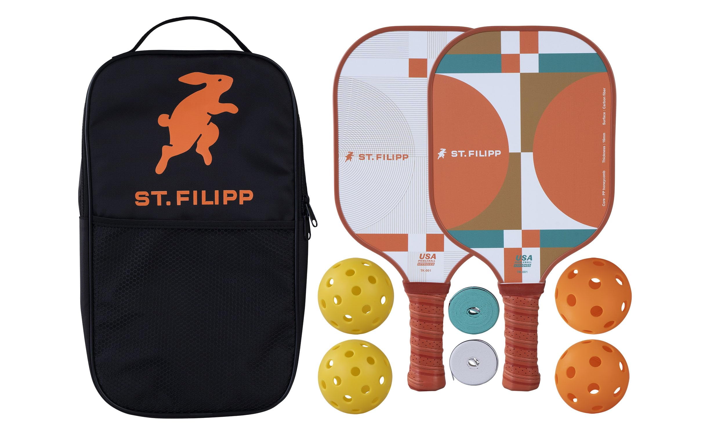 Pickleball Paddles Set of 2, Carbon Fiber Surface with High Grit & Spin, Lightweight Honeycomb ...