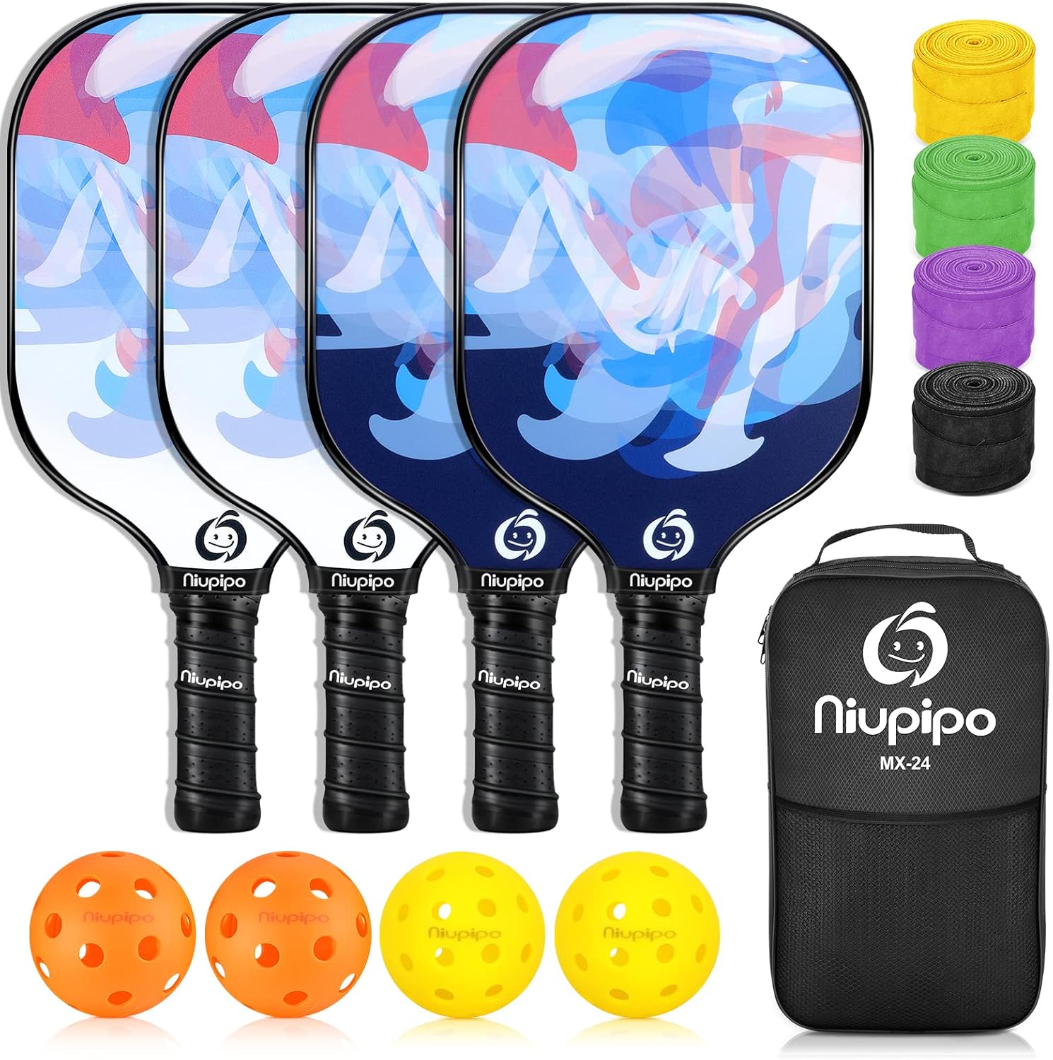 Pickleball Paddles Set of 2, Fiberglass Surface Pickleball Set ...