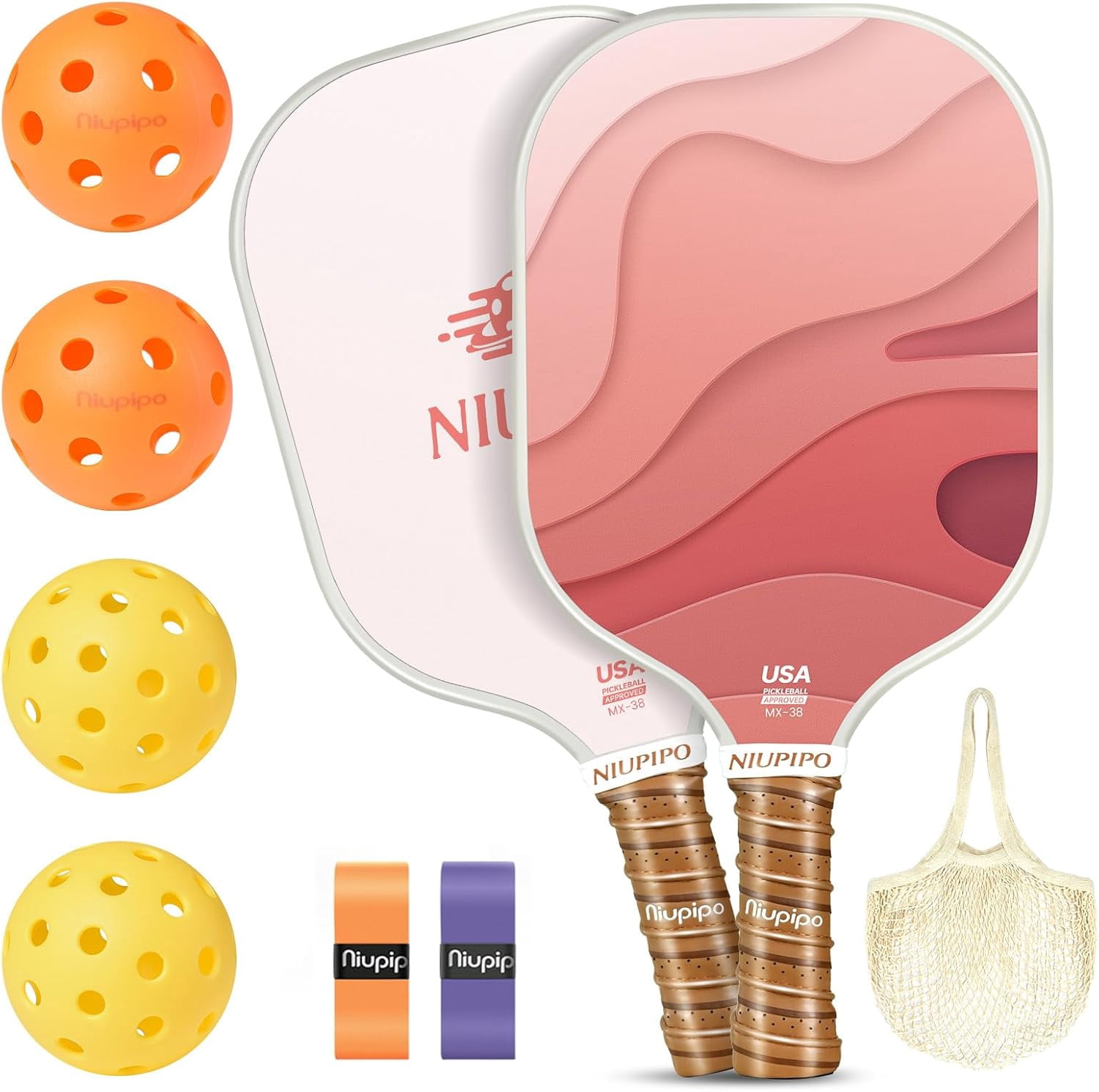 Pickleball Paddles Set of 2, Fiberglass Surface Pickleball Set ...