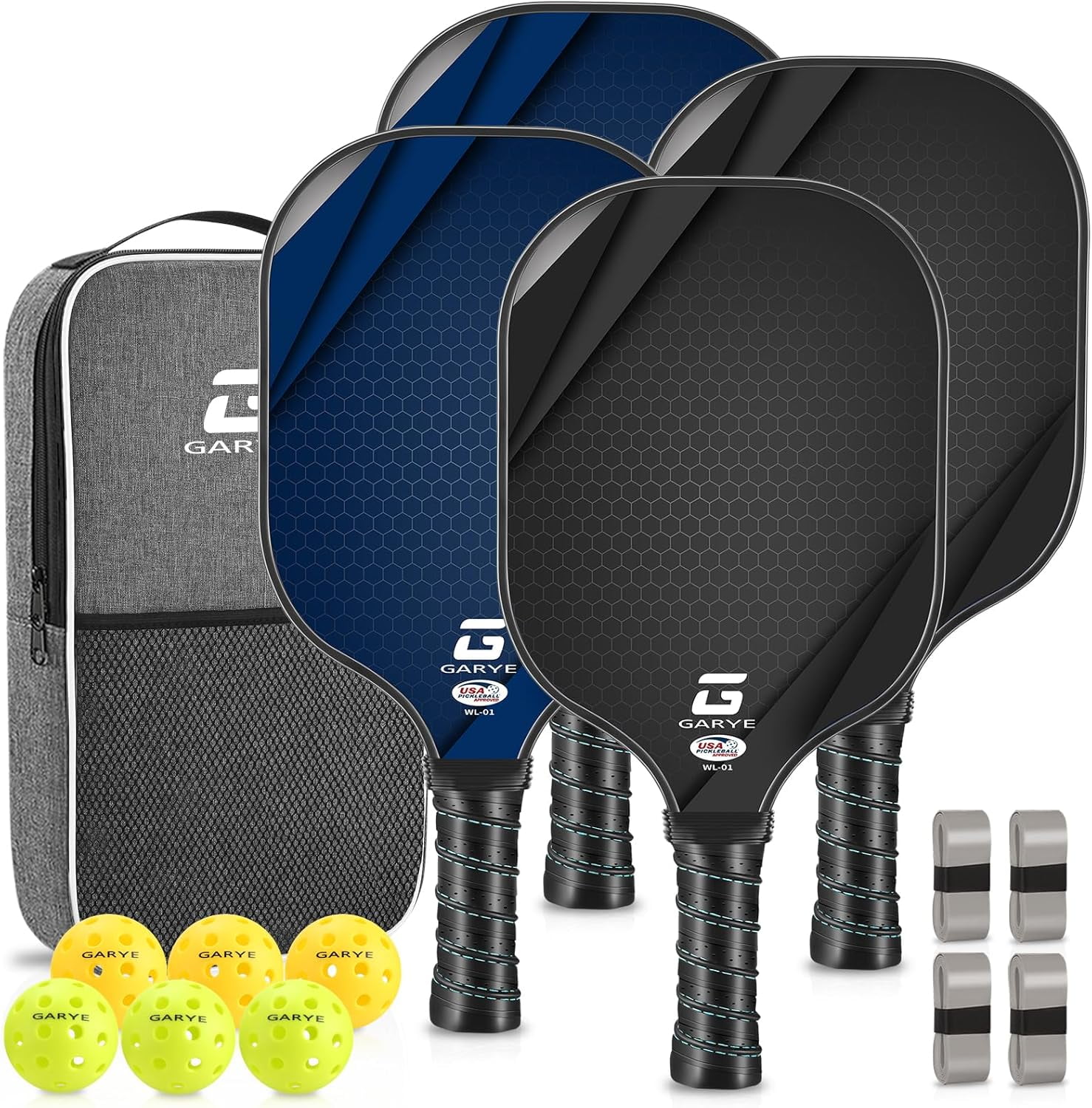 Pickleball Paddles Set of 4, Carbon Fiber Pickleball Set, Approved ...
