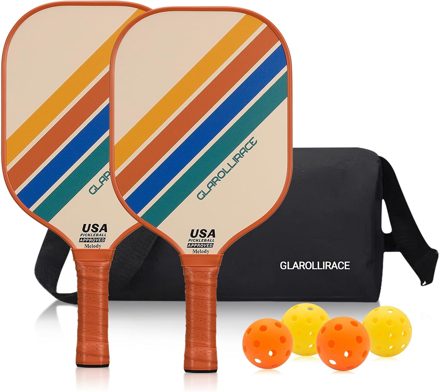 GLAROLLIRACE Pickleball Paddles Set of 2, 2 Fiberglass Rackets with 2 ...