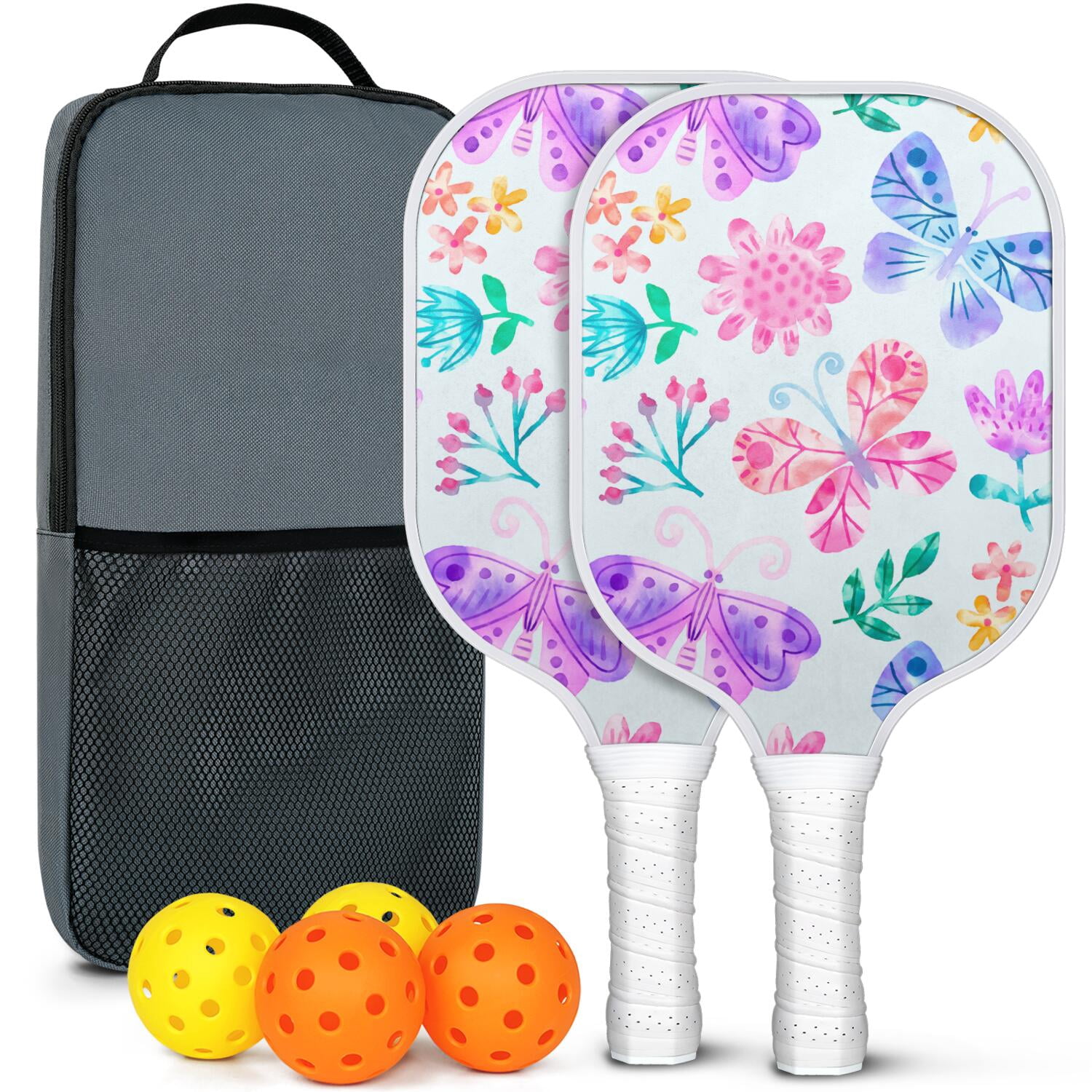 Pickleball Paddles Set Of 2, Fiberglass Surface, Butterfly, Spring ...