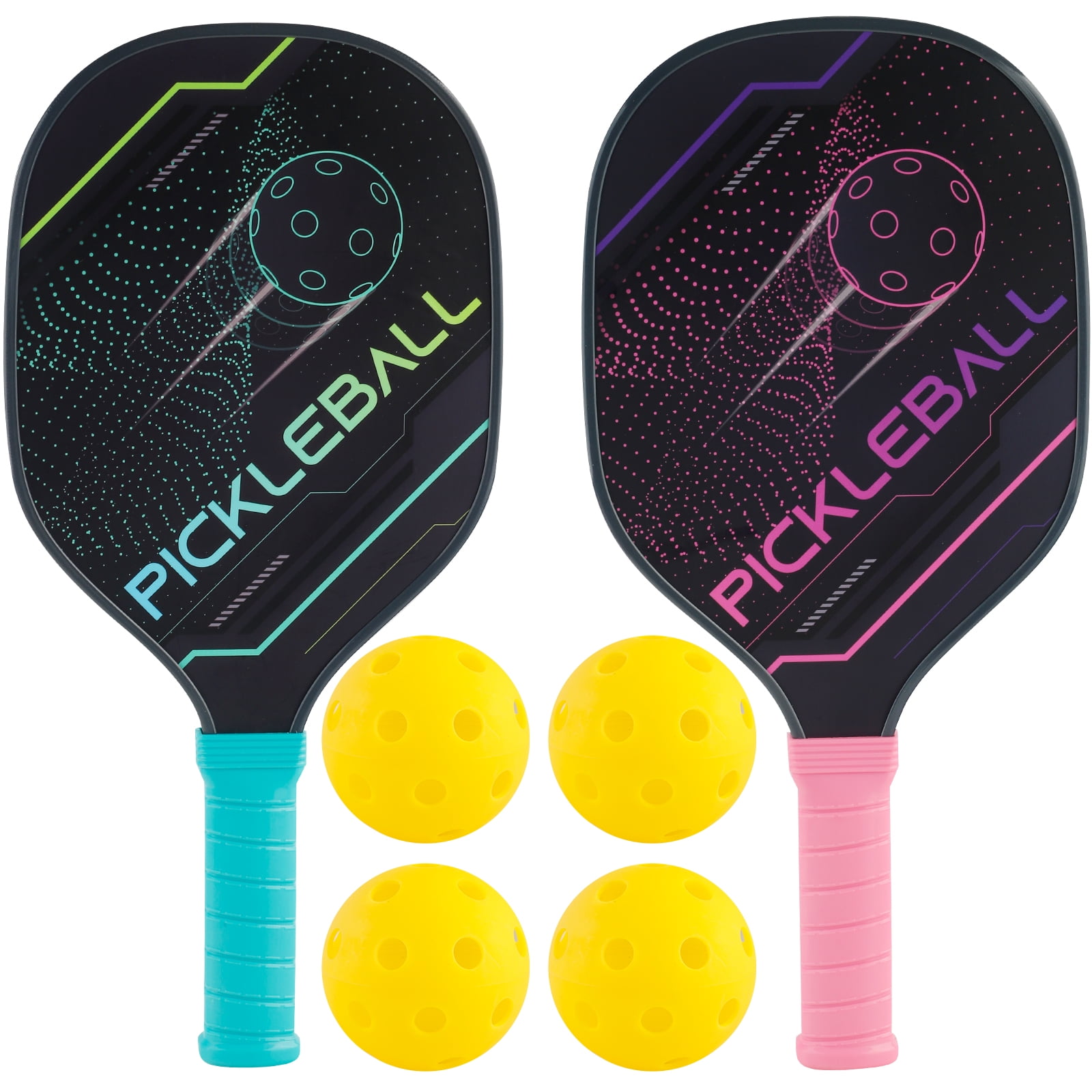 NETNEW Pickleball Paddles Set of 2 with 4 Balls and Bag, Cool Design ...