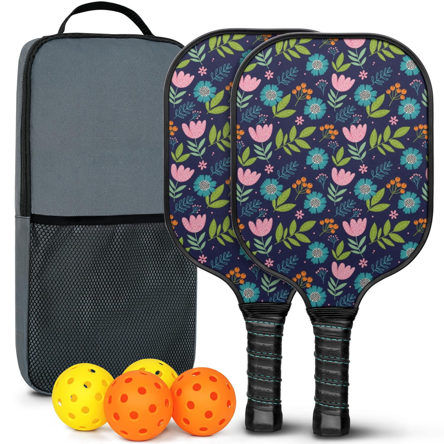 Pickleball Paddles Set,Pioneer Flower Floral Print Pattern Fiberglass ...