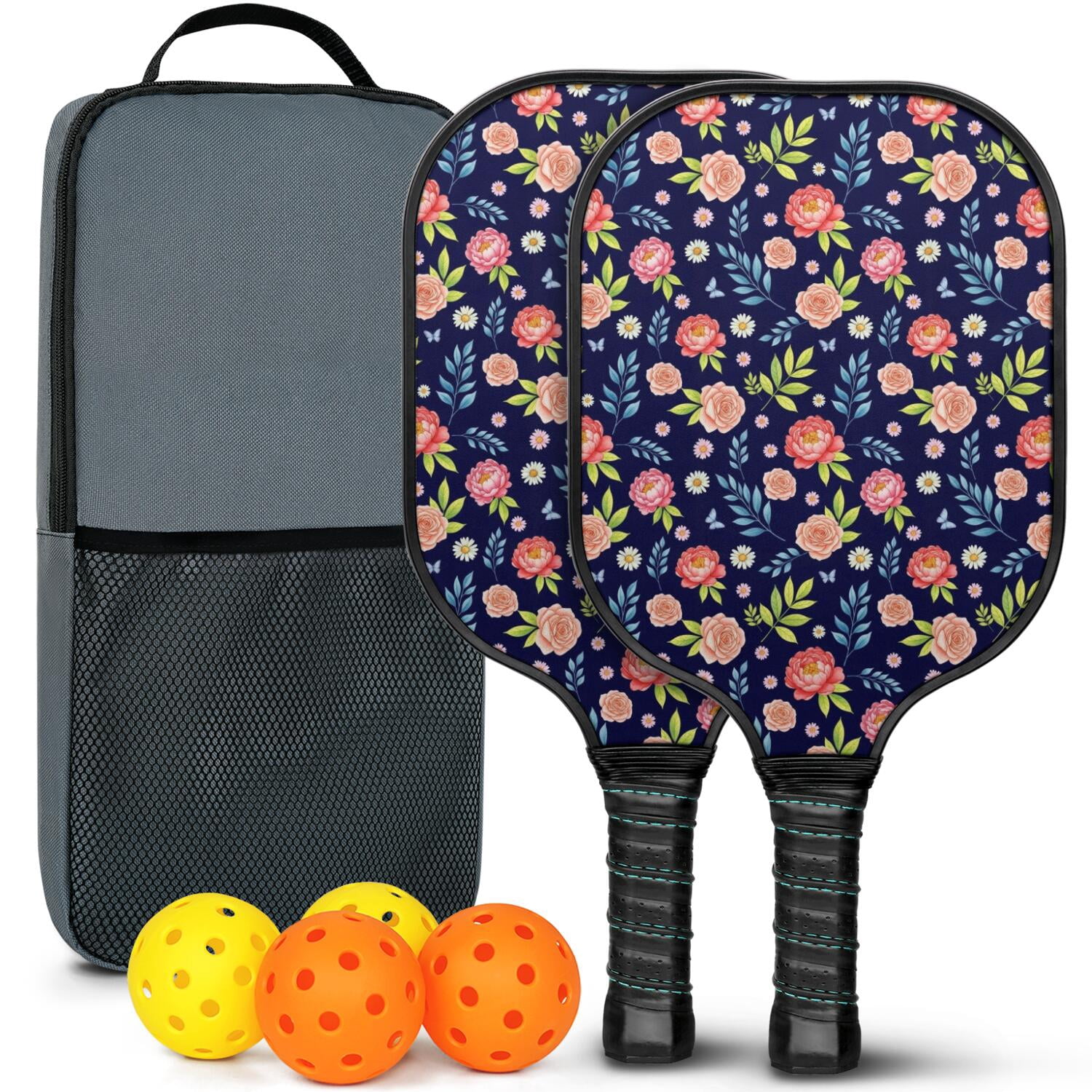 Pickleball Paddles Set,Pioneer Flower Floral Print Pattern Fiberglass ...