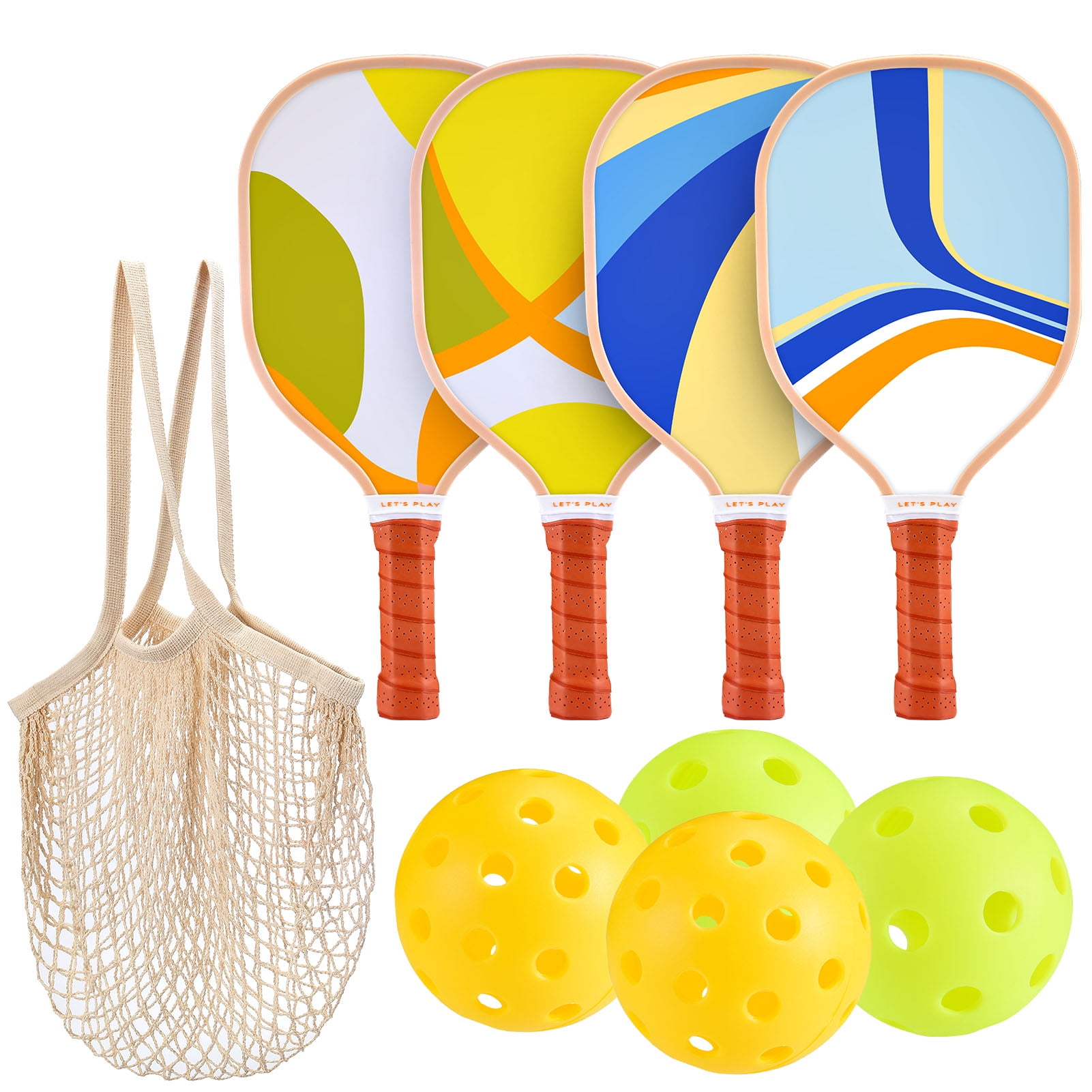 USAPA Approved Outdoor Wood Pickleball Paddles Set of 4, 4 Balls, Ideal ...