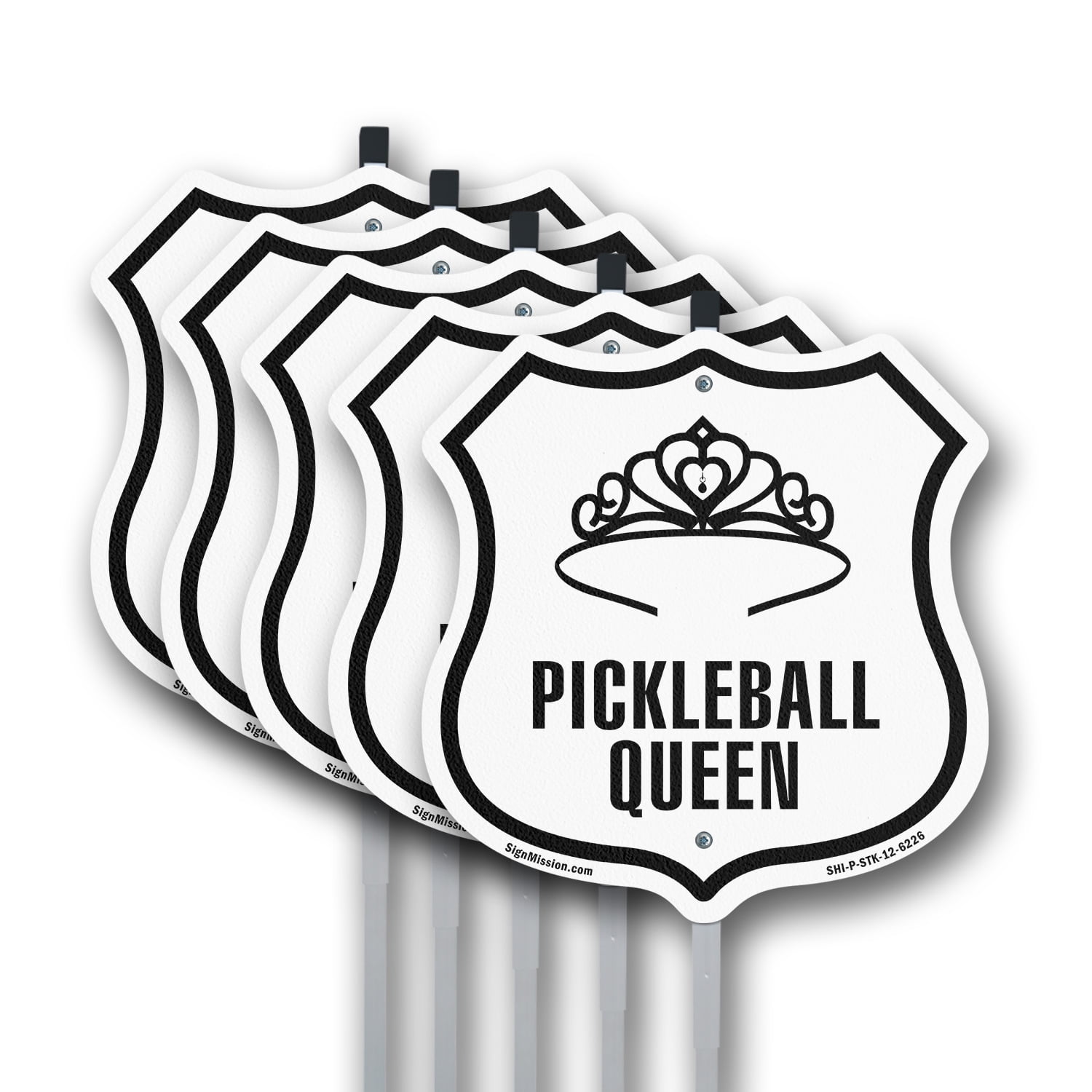 Pickleball Queen (5 Pack) 12 inch X 12 inch Shield Shaped Rust-Free ...