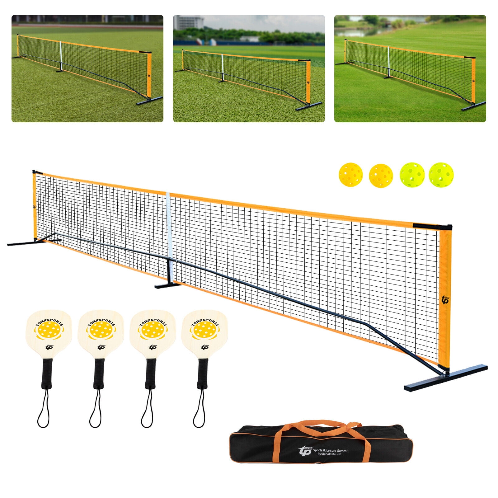 Outdoor Yard Portable Pickleball Set with 4 Paddles, Multi-Hole Balls ...