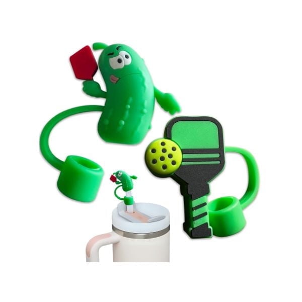 Pickleball Sports Straw Toppers 2 Pk, BPA Free Silicone Covers For ...