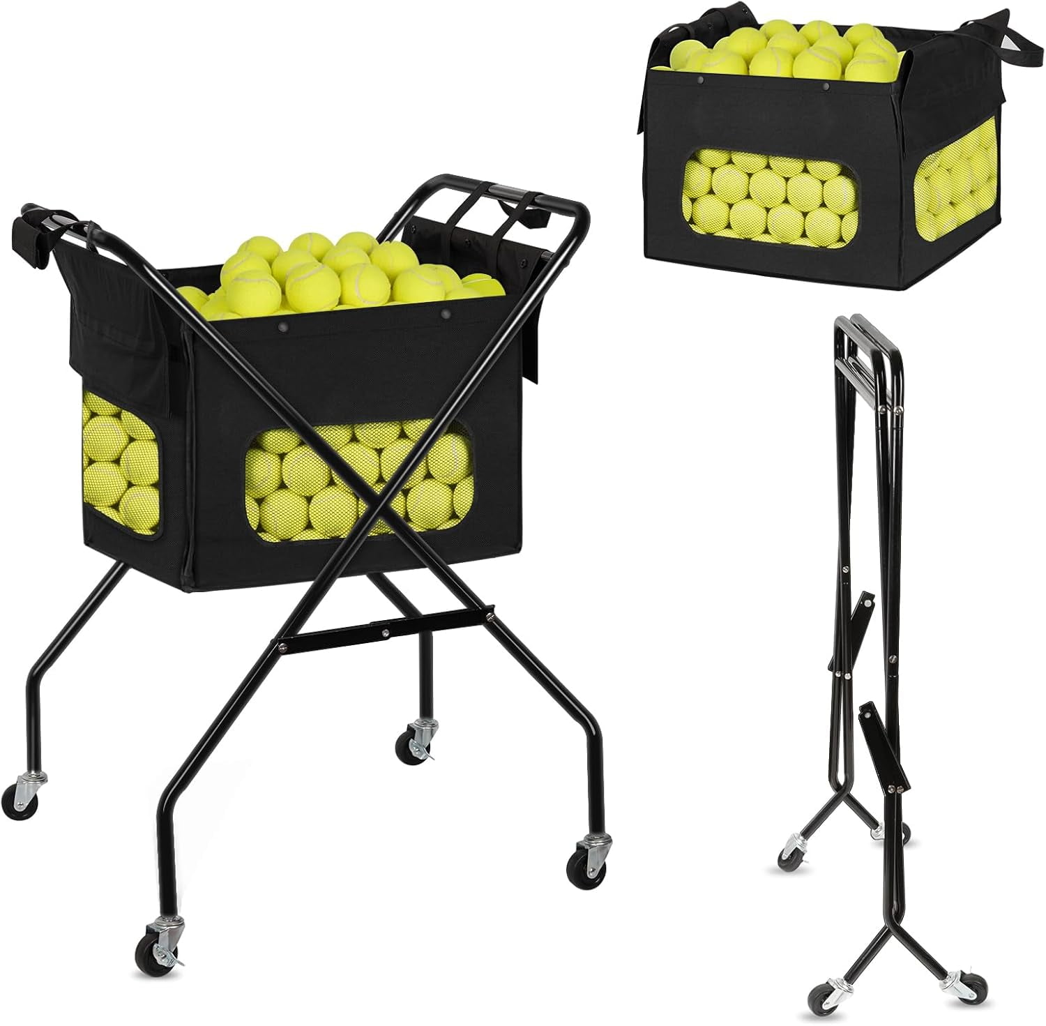 Pickleball Tennis Ball Hopper Tennis Basket Foldable Pickleball Ball ...