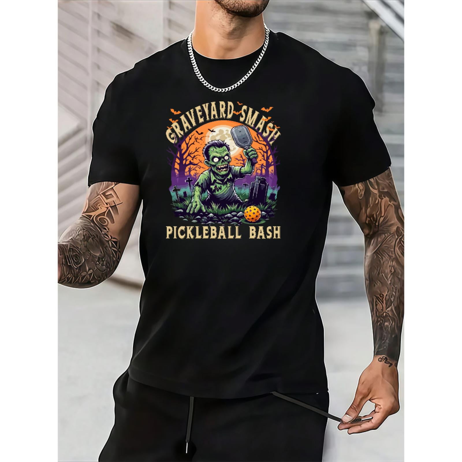 Pickleball - Themed Graphic Tee, Tops Has Halloween - Zombie Design and ...