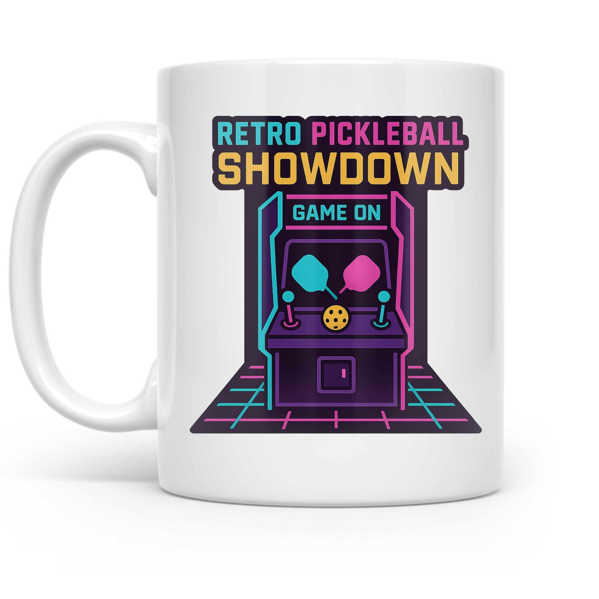 Pickleball 11 oz Coffee Mug - Neon Retro Arcade Paddle Pixel Art White ...
