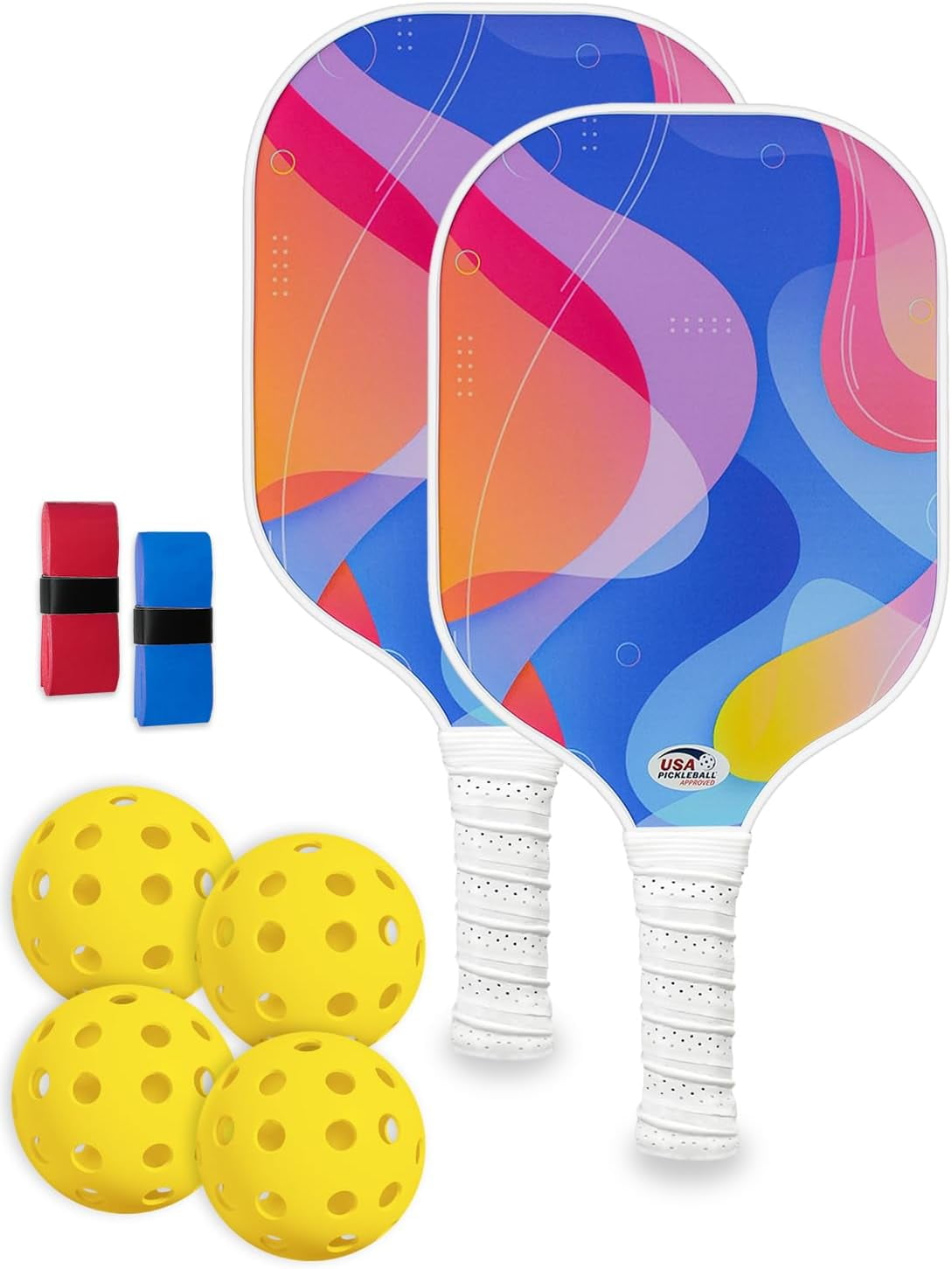 Pickleball s Set of 2 with 4 Balls - USAPA Approved Fiberglass Surface ...
