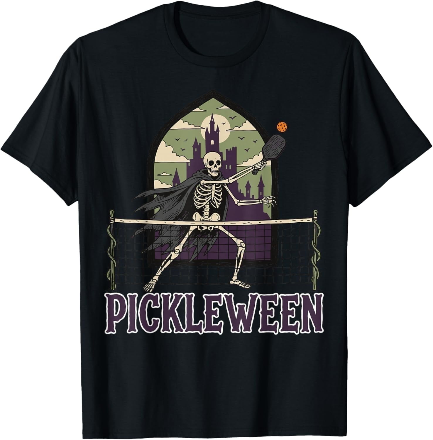 Pickleween Pickleball Halloween Costume Skeleton Goth T-Shirt - Walmart.com