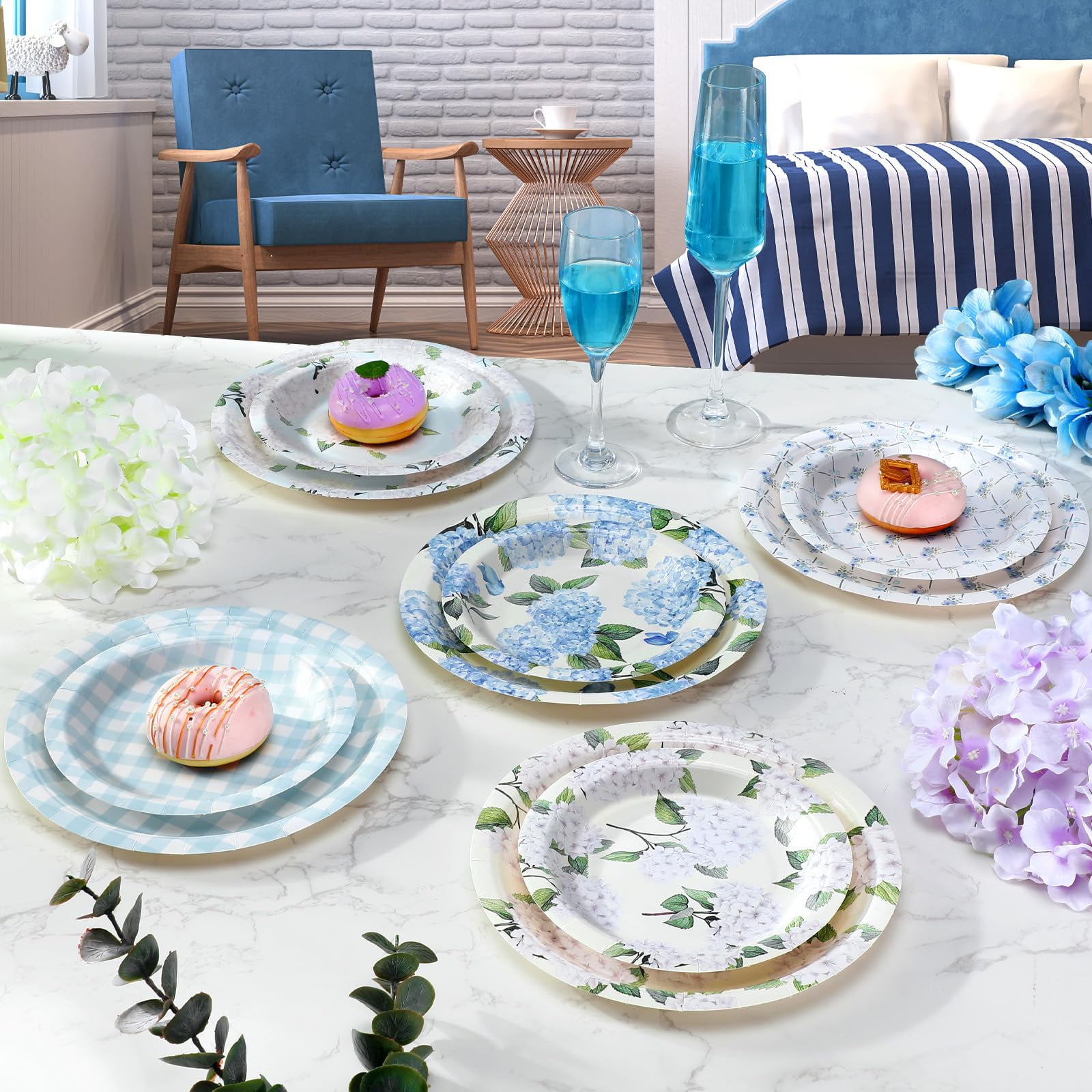 Pickmesh 100 Pcs AJH3 Hydrangea Floral Paper Plates Hydrangea Dinner ...