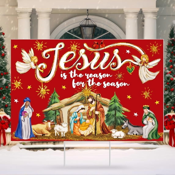 Pickmesh 24 x 16 Inch Jesus Is the Reason for the Season Sign with H ...