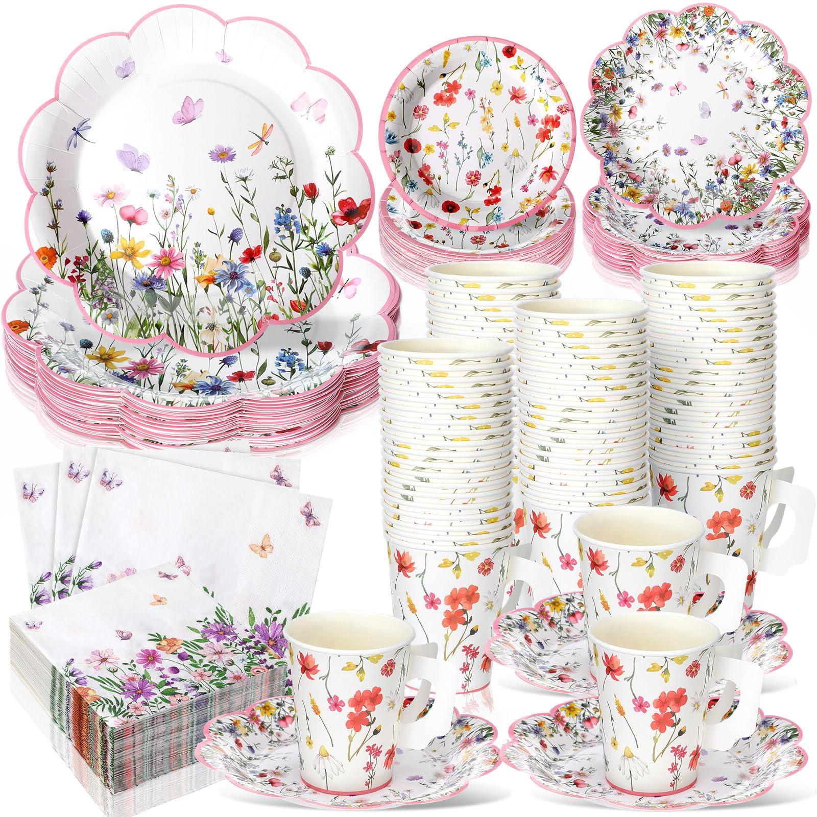 Pickmesh 252 Pcs Floral RRF12 Tea Party Supplies 36 Guests Wildflower ...