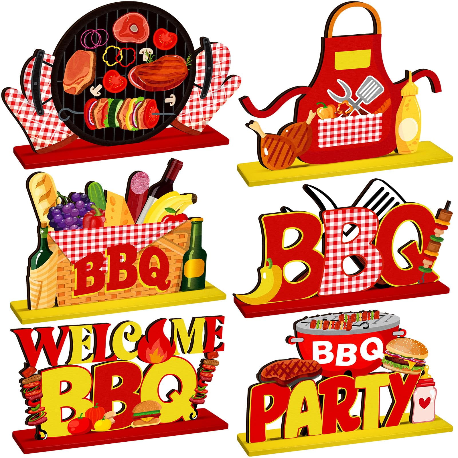 Pickmesh 6 PcsTRDN BBQ Wooden Table Centerpieces BBQ Wood Signs ...