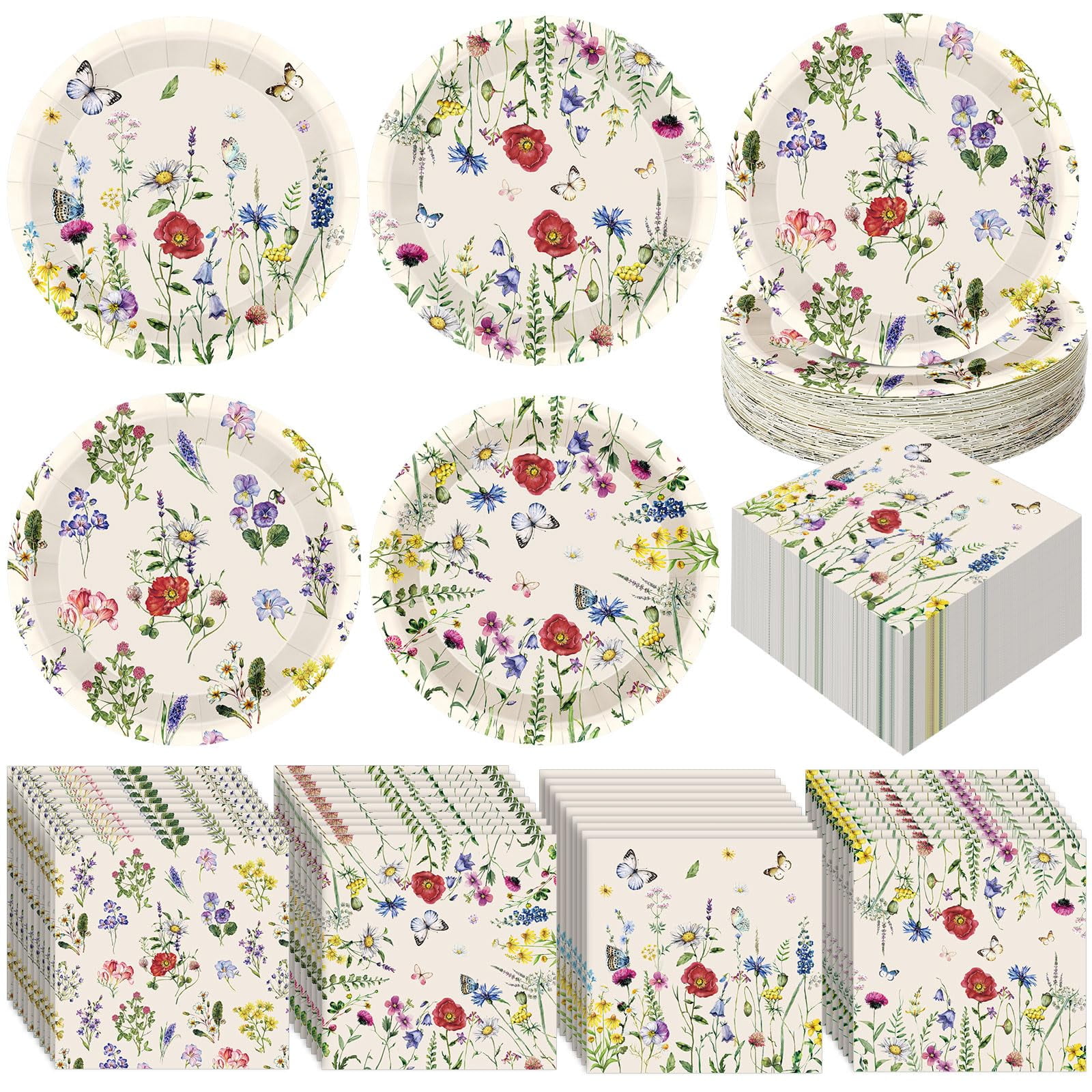 Pickmesh 80 Pcs AJH3 Wildflower Plates and Napkins Party Supplies ...