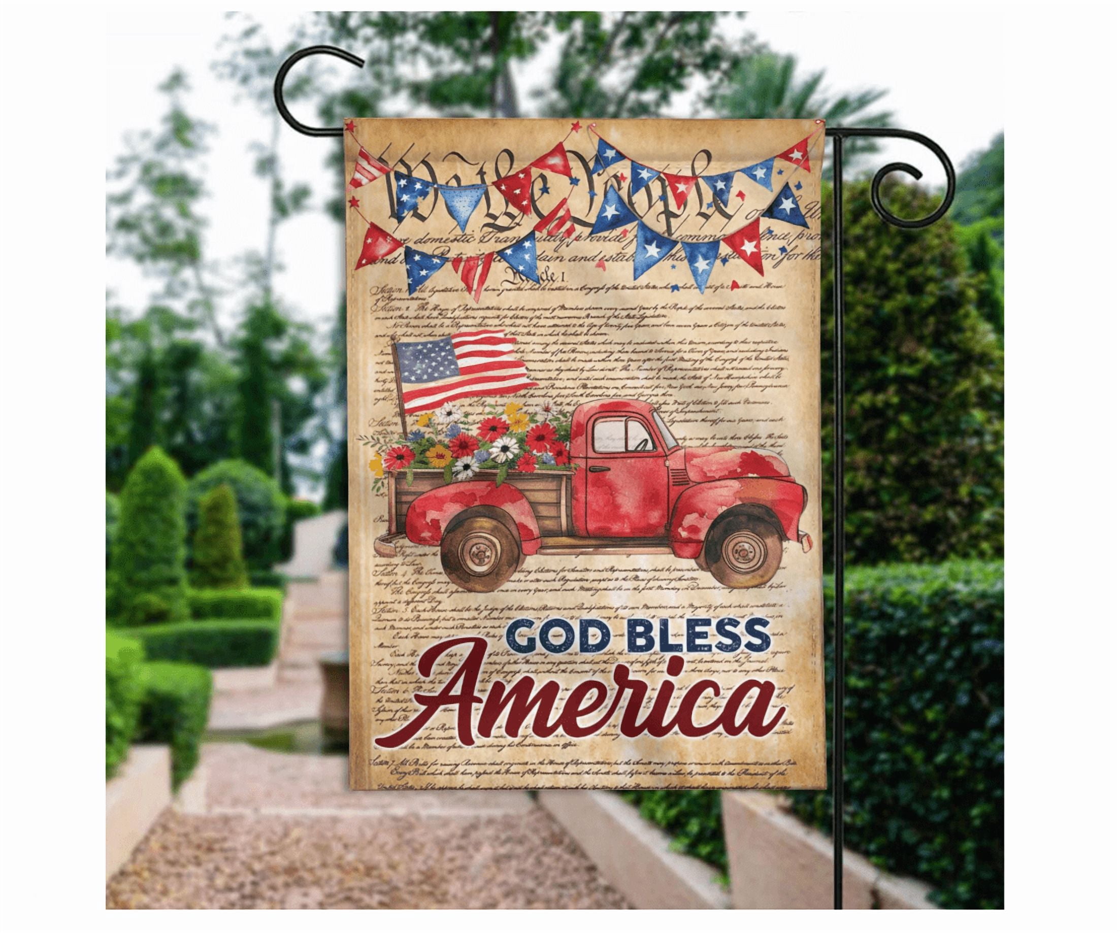 Pickup Red Truck God Bless American Flag, Usa Country Truck Flag 28x40 ...