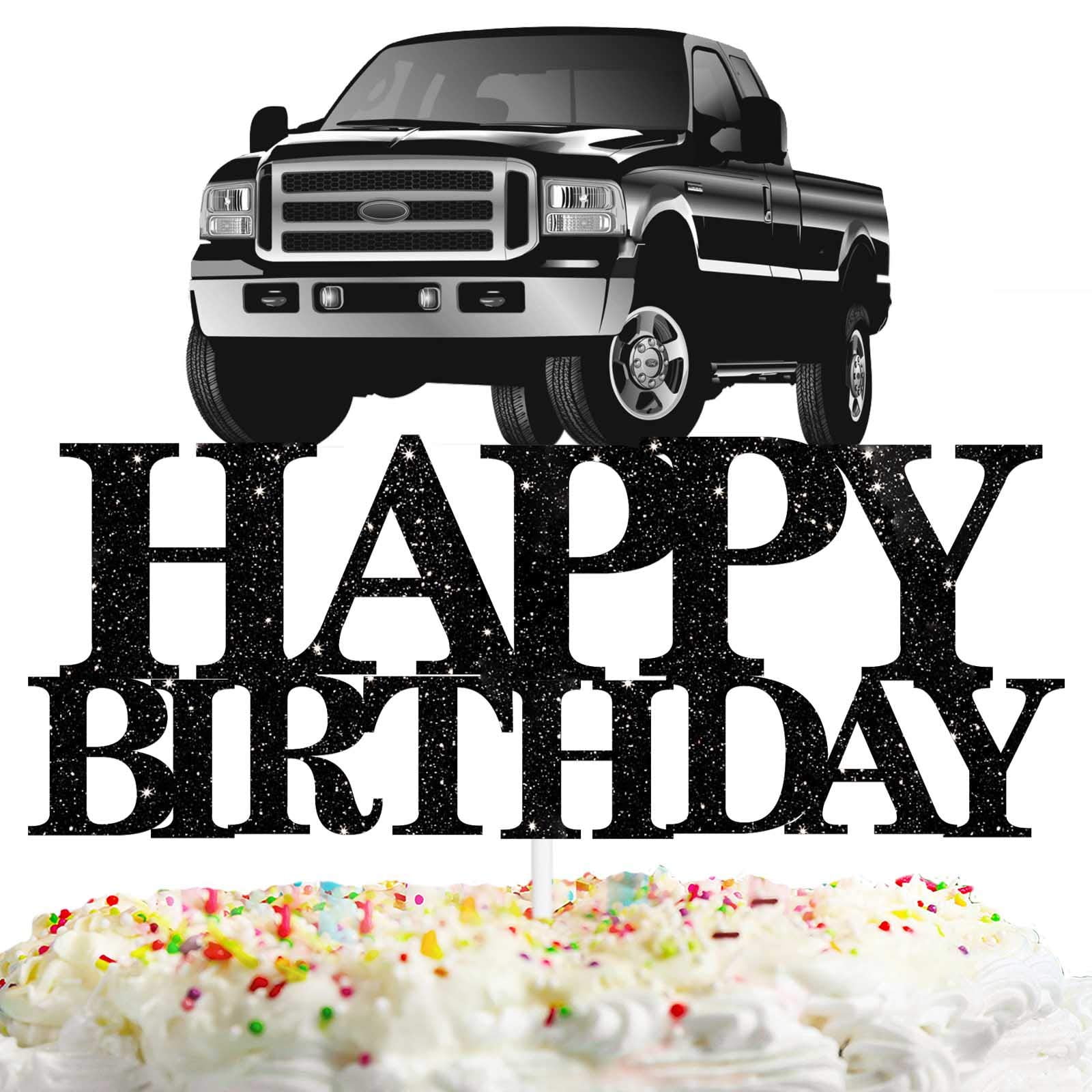 Pickup Truck CakeTRDN Topper Happy Birthday Theme Black Glitter Decor ...