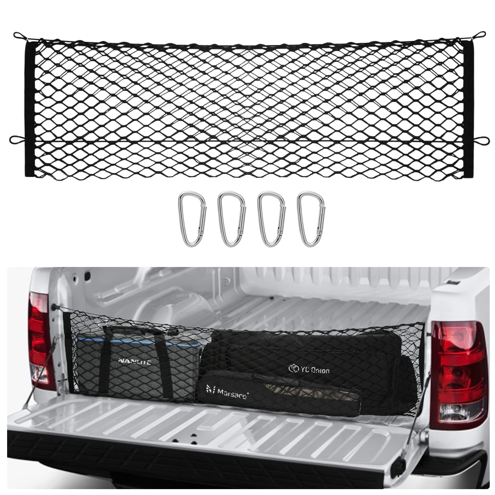 Filluck Cargo Net for Pickup Truck Bed, 50" Mesh Trunk Organizer with 4 ...