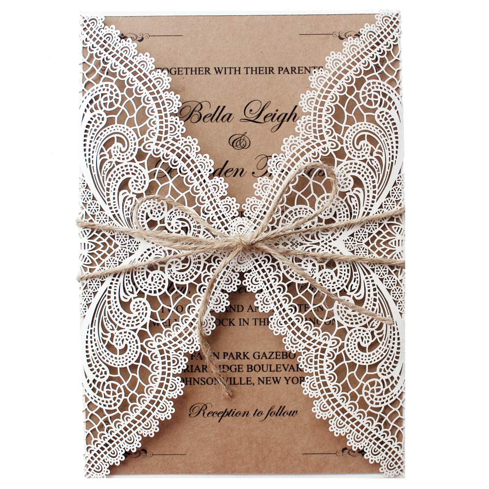 Picky Bride 25 Pcs Rustic Wedding Invitations Cards Vintage Kraft Paper ...
