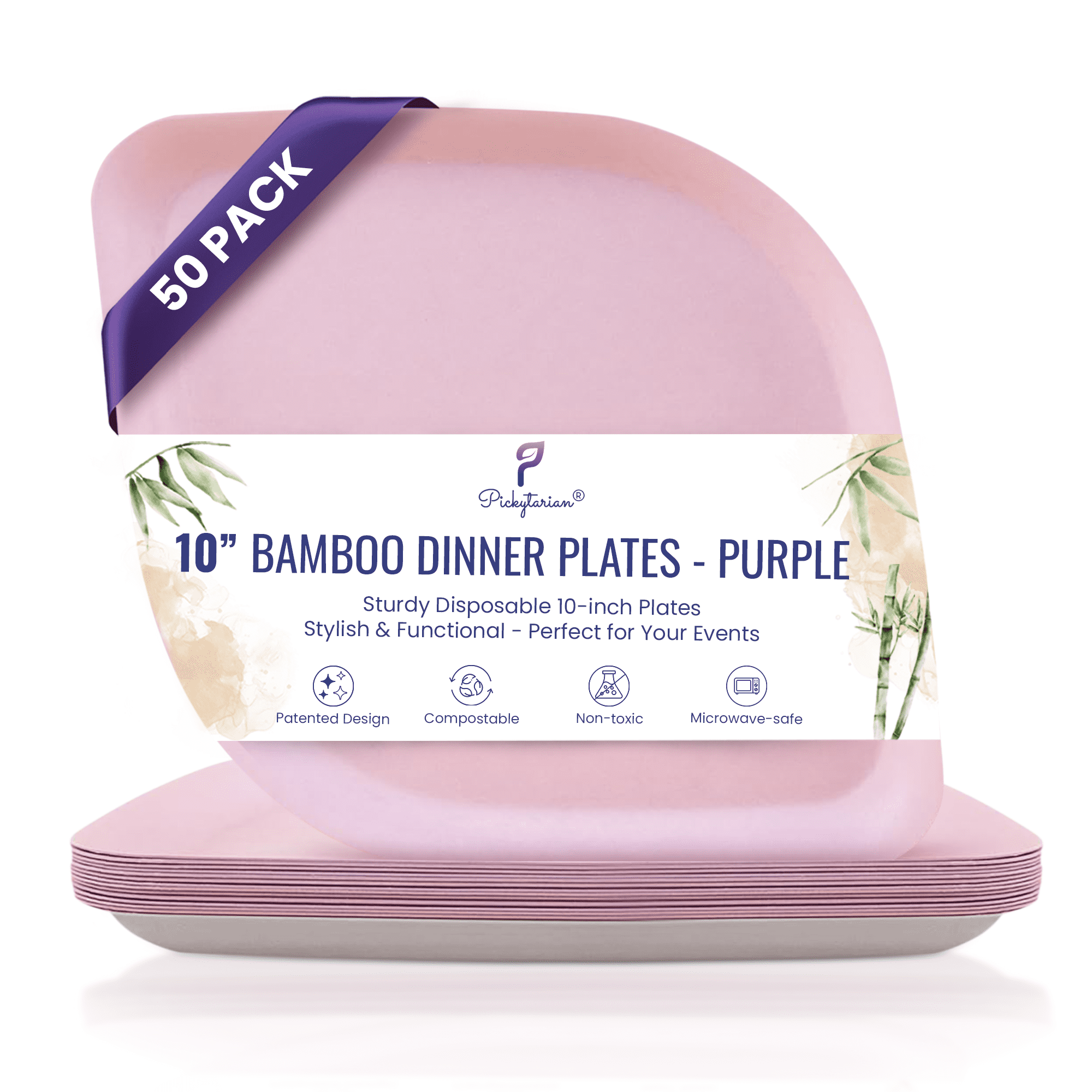 Pickytarian 50pcs Purple Disposable Plates 10 inch - Fancy Bamboo Party ...